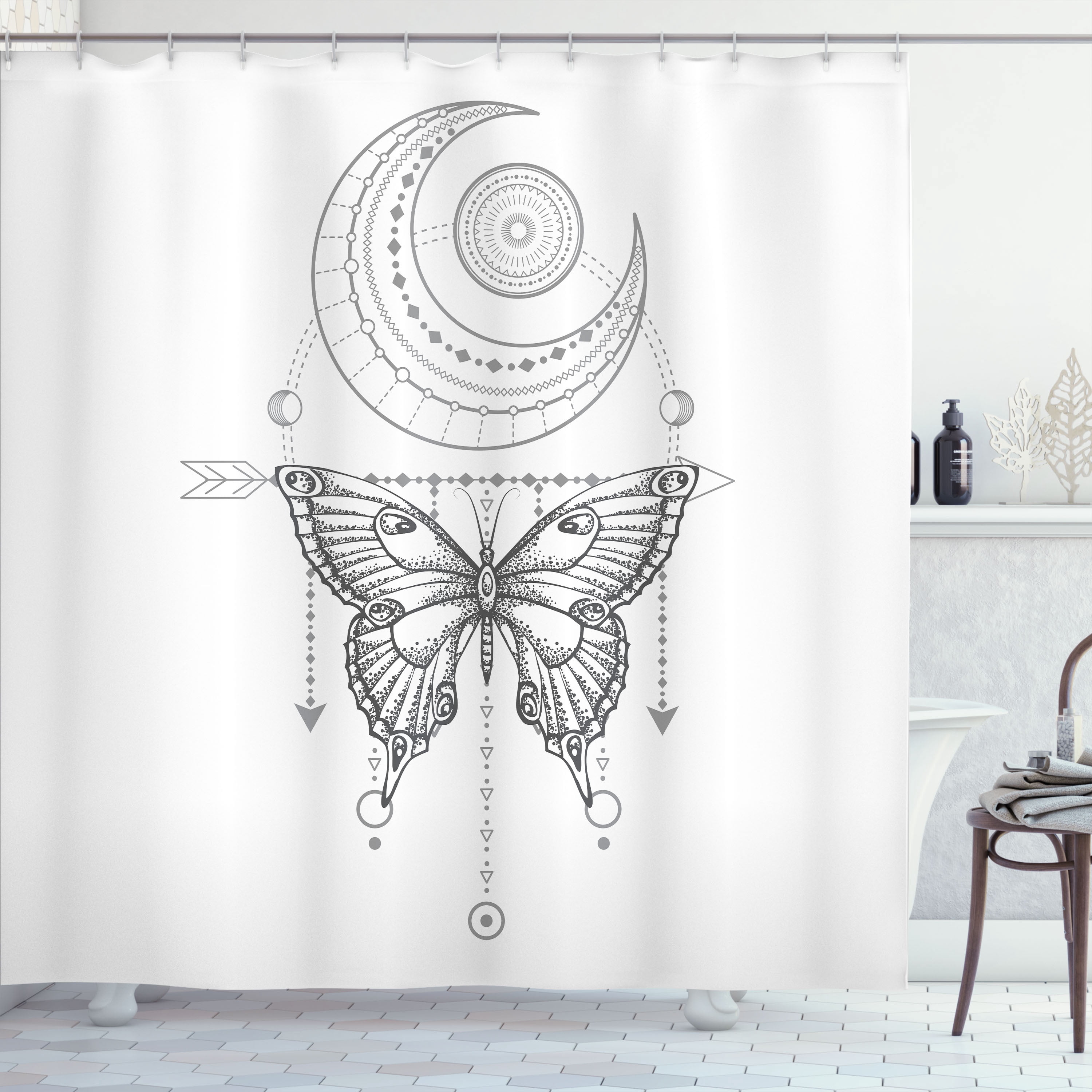 Ambesonne Half Moon Shower Curtain, Mystic Dreamcatcher Art, 69"Wx84"L ...