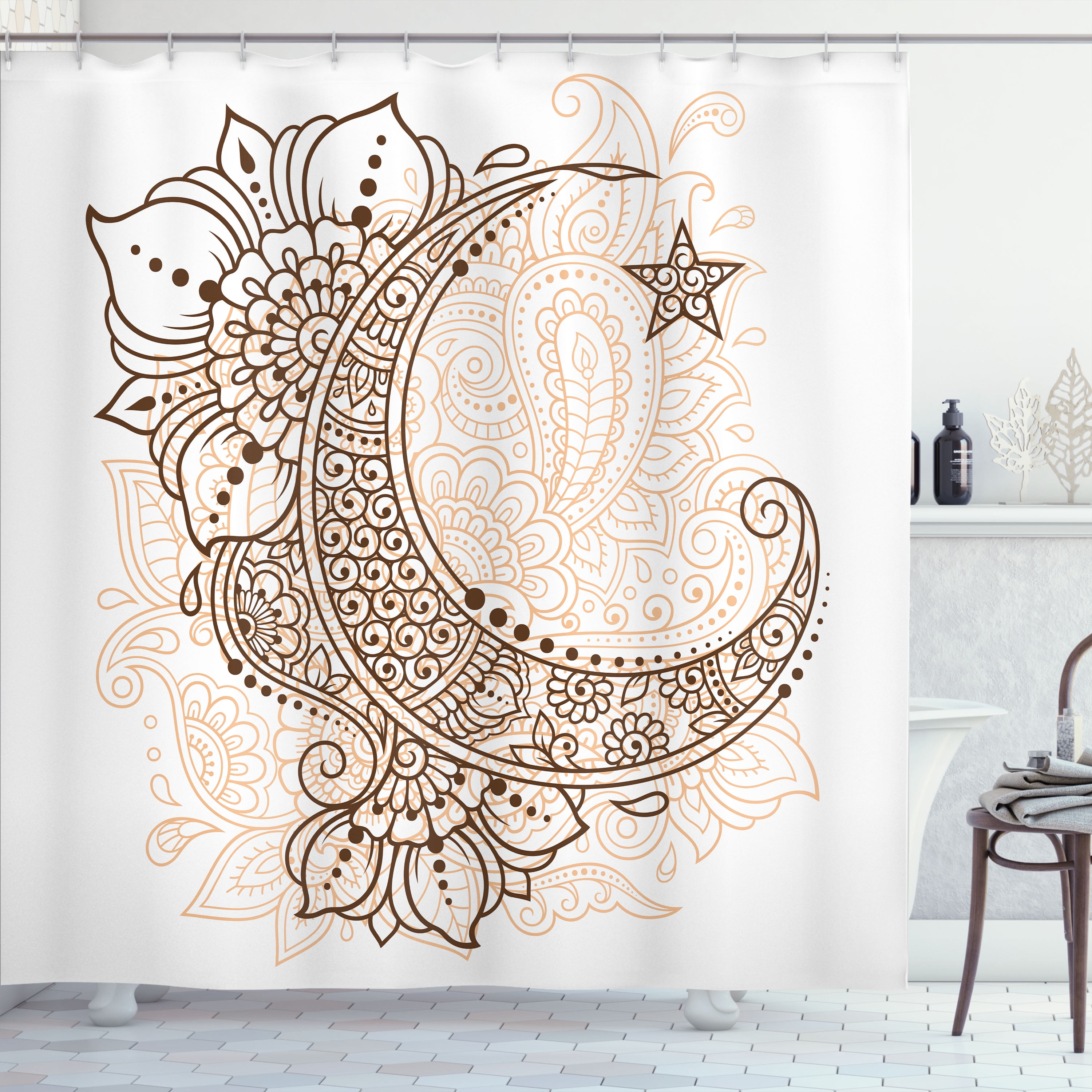 Ambesonne Half Moon Shower Curtain, Mystic Oriental Paisley, 69"Wx84"L ...