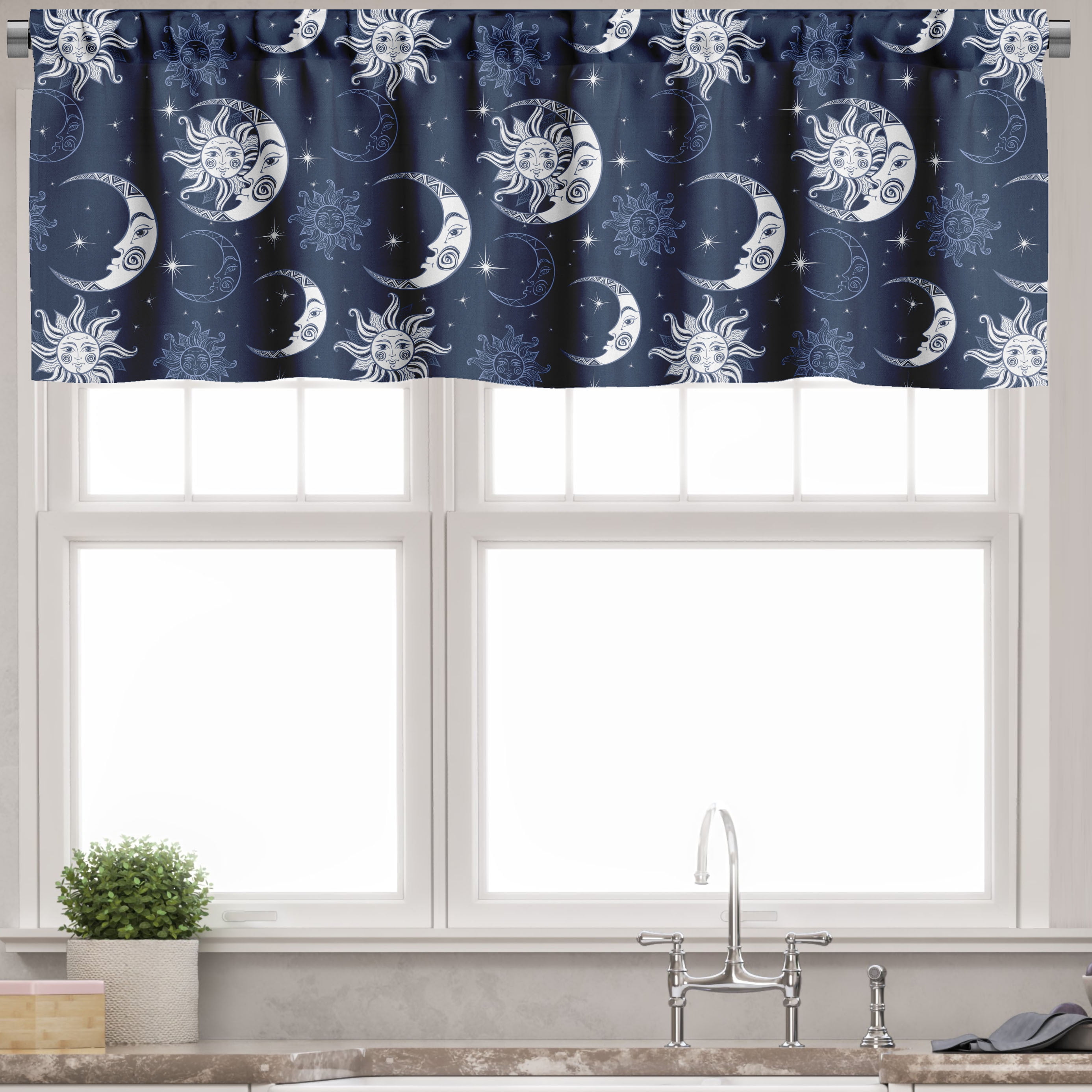 Ambesonne Half Moon Window Valance, Sky Sun Stars, 54" X 18", Violet ...