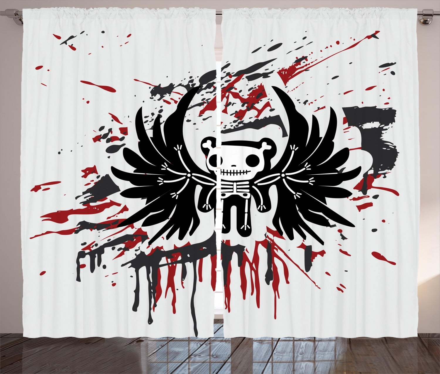 Ambesonne Halloween Curtains 2 Panel Set, Comic Dead Skull Face, 108" x ...