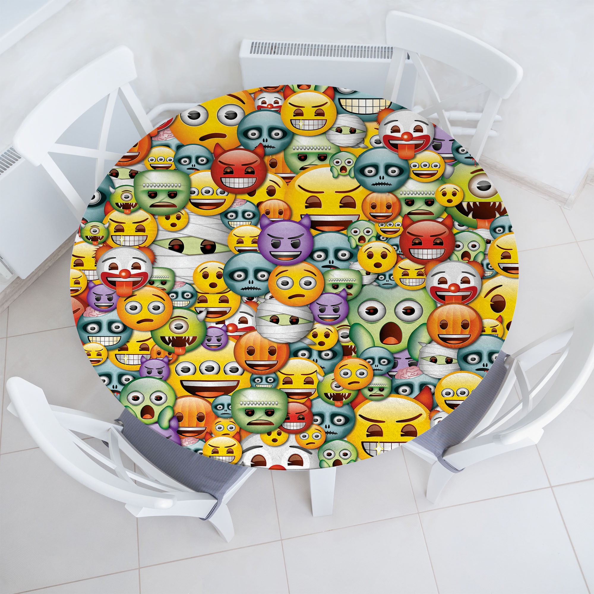 Ambesonne Halloween Emoji Fitted Round Tablecloth, Spooky Mummy Zombie ...