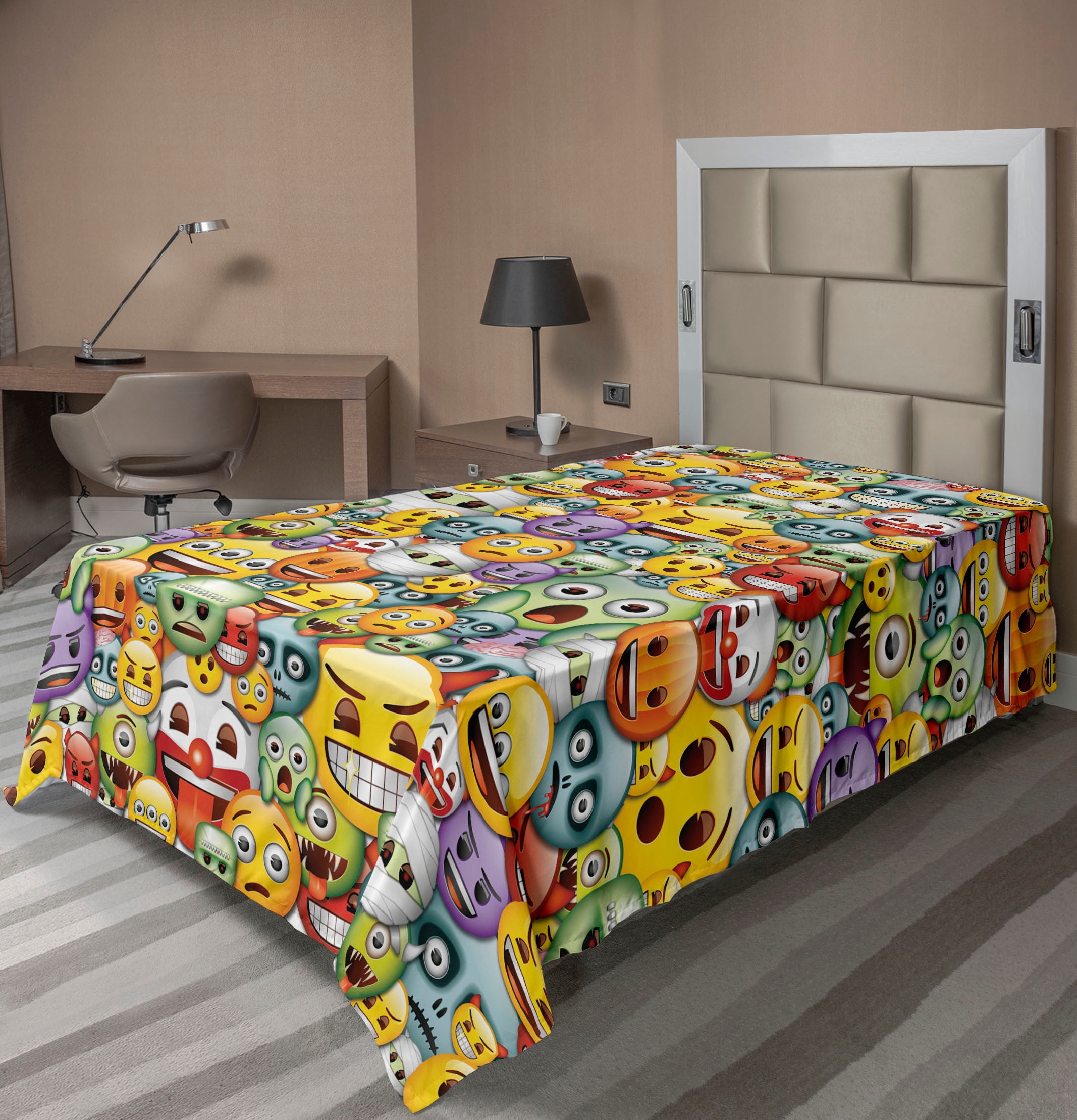 Ambesonne Halloween Emoji Flat Sheet, Spooky Mummy Zombie, TwinXL Size ...