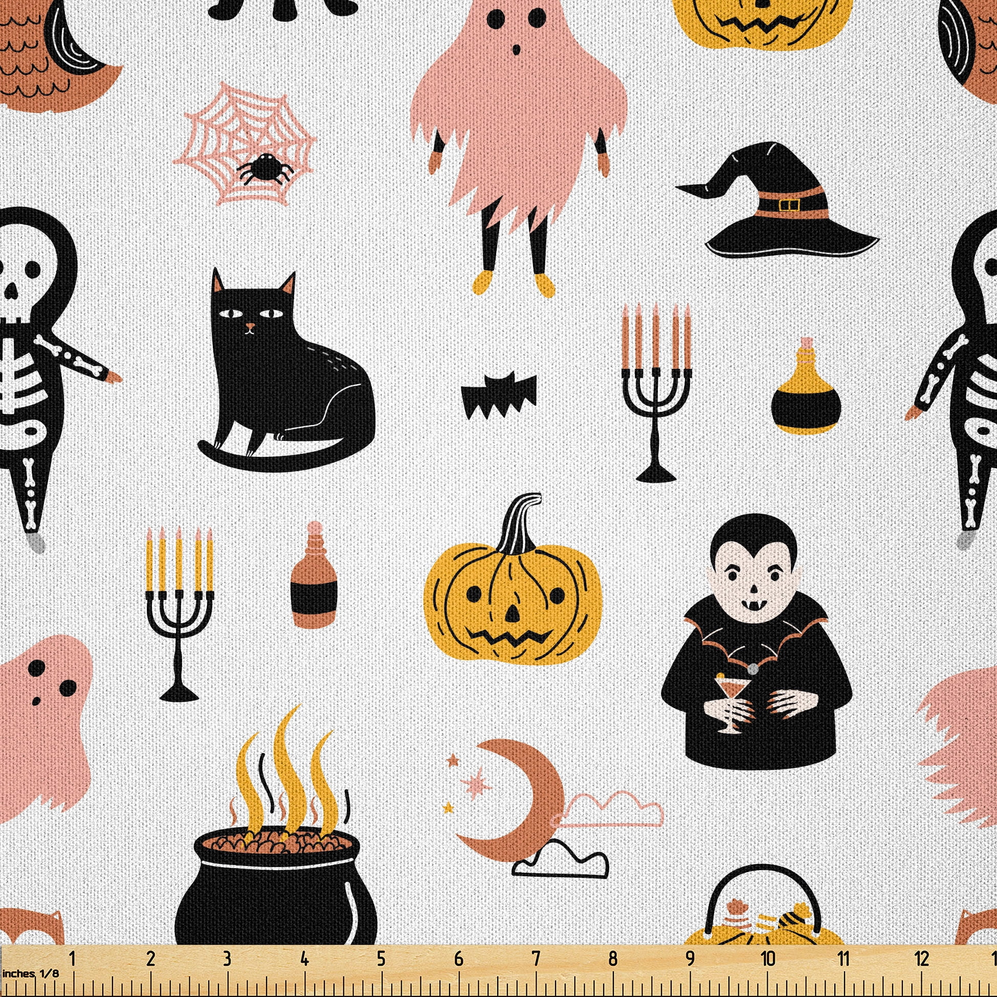 Ambesonne Halloween Fabric by the Yard Microfiber, Cartoon Vampire ...