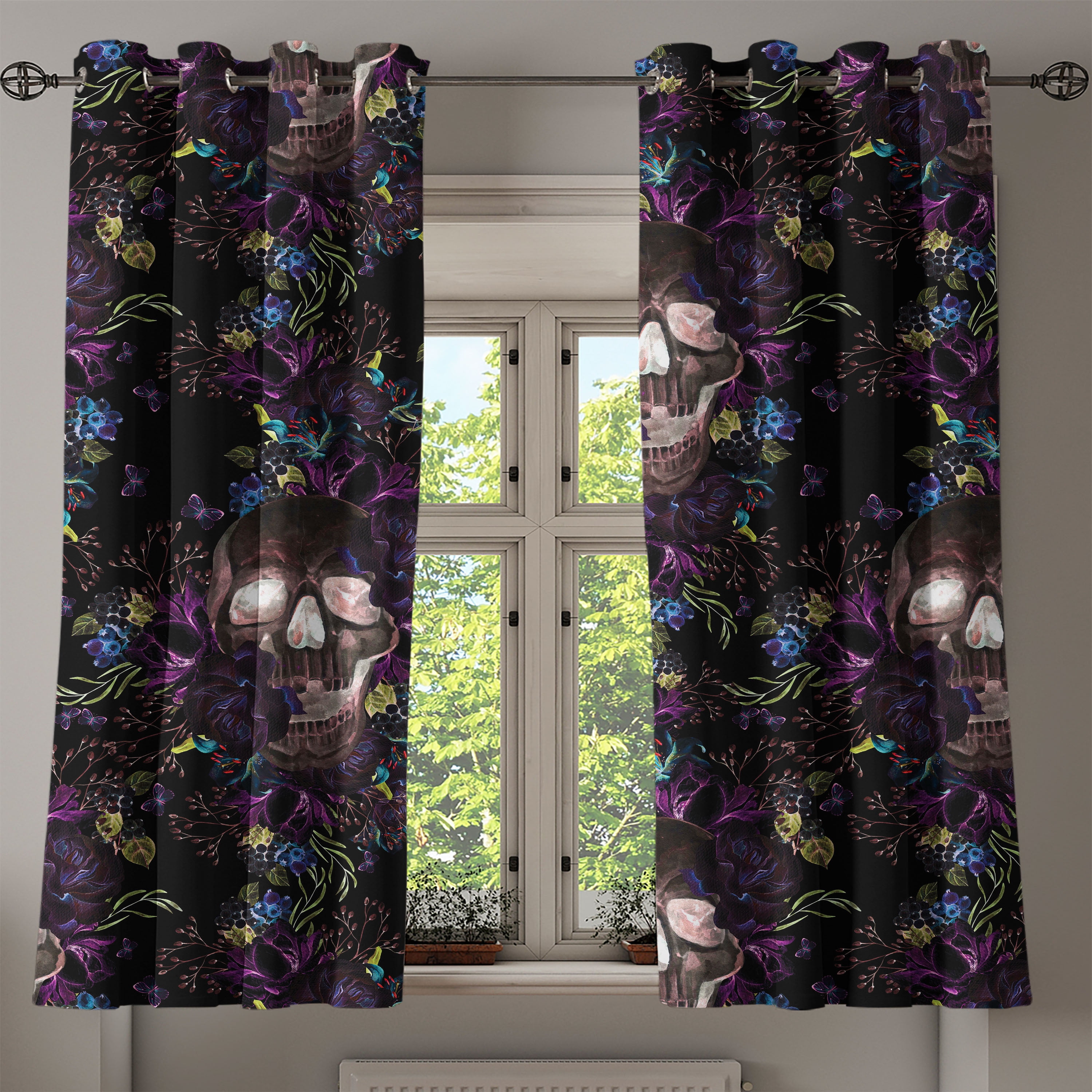 Ambesonne Halloween Grommet Curtain, Spooky Skull Exotics Boho, 50"x60 ...