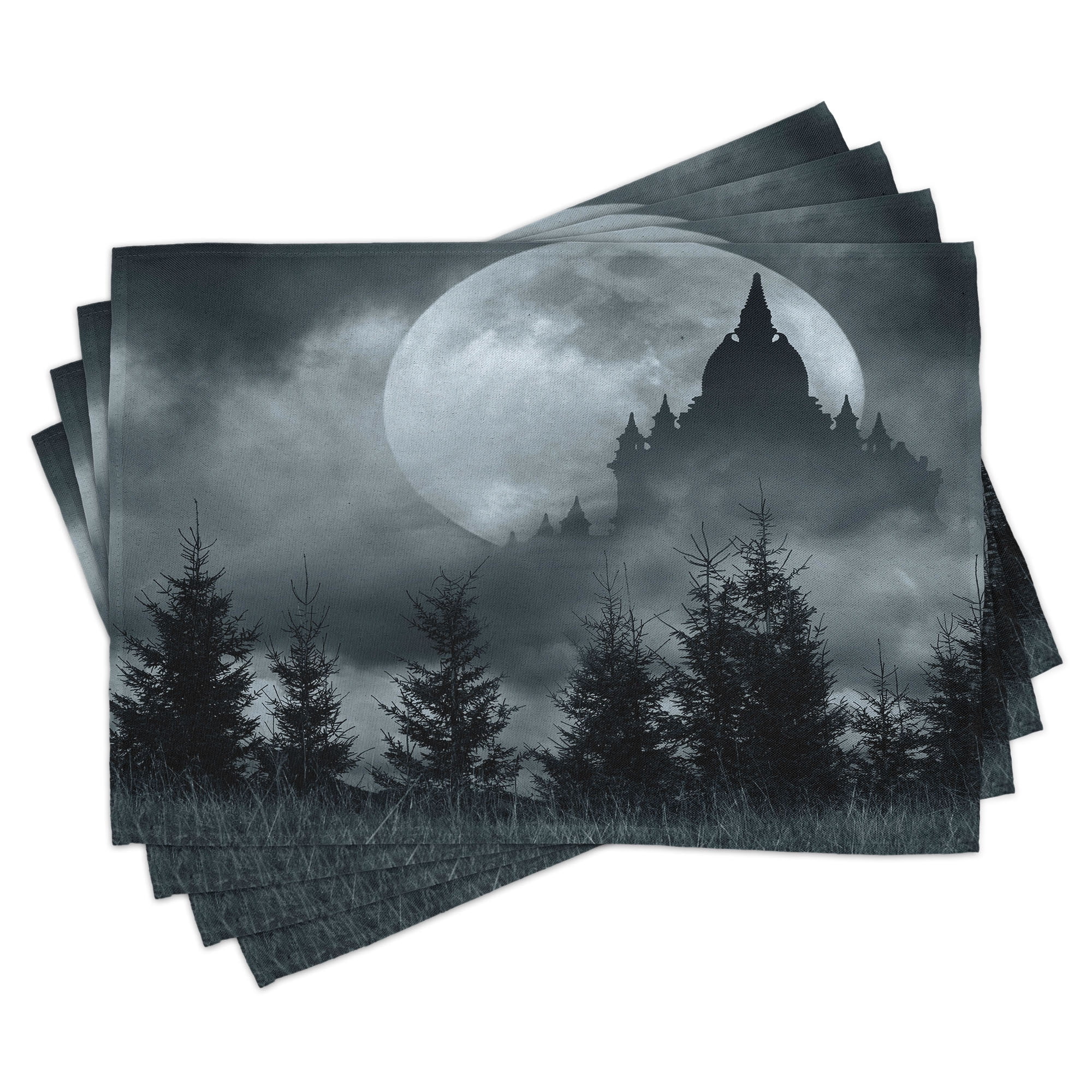 Ambesonne Halloween Place Mats Set of 4, Magic Castle Design, Standard ...