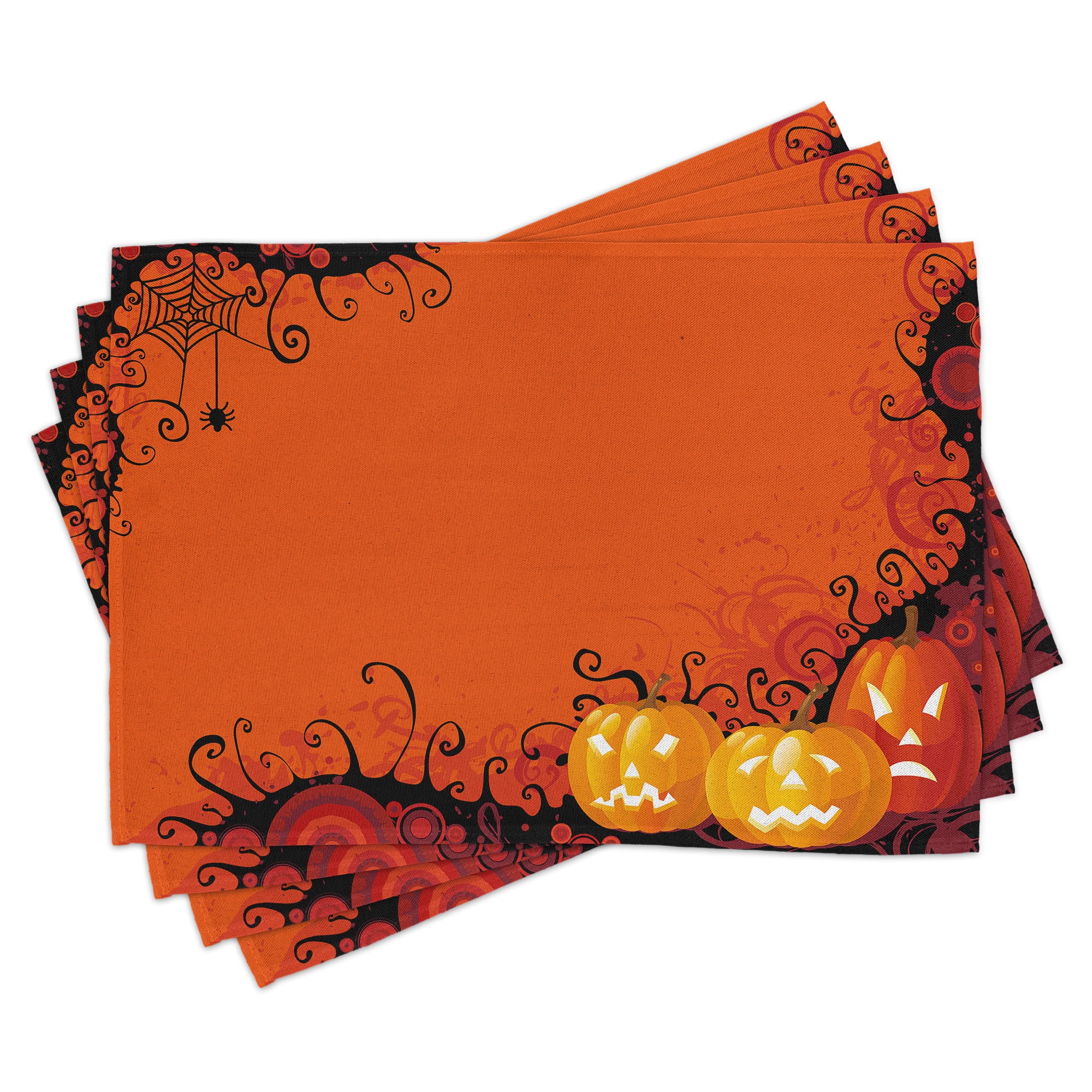 Ambesonne Halloween Place Mats Set of 4, Spooky Pumpkins Orange ...