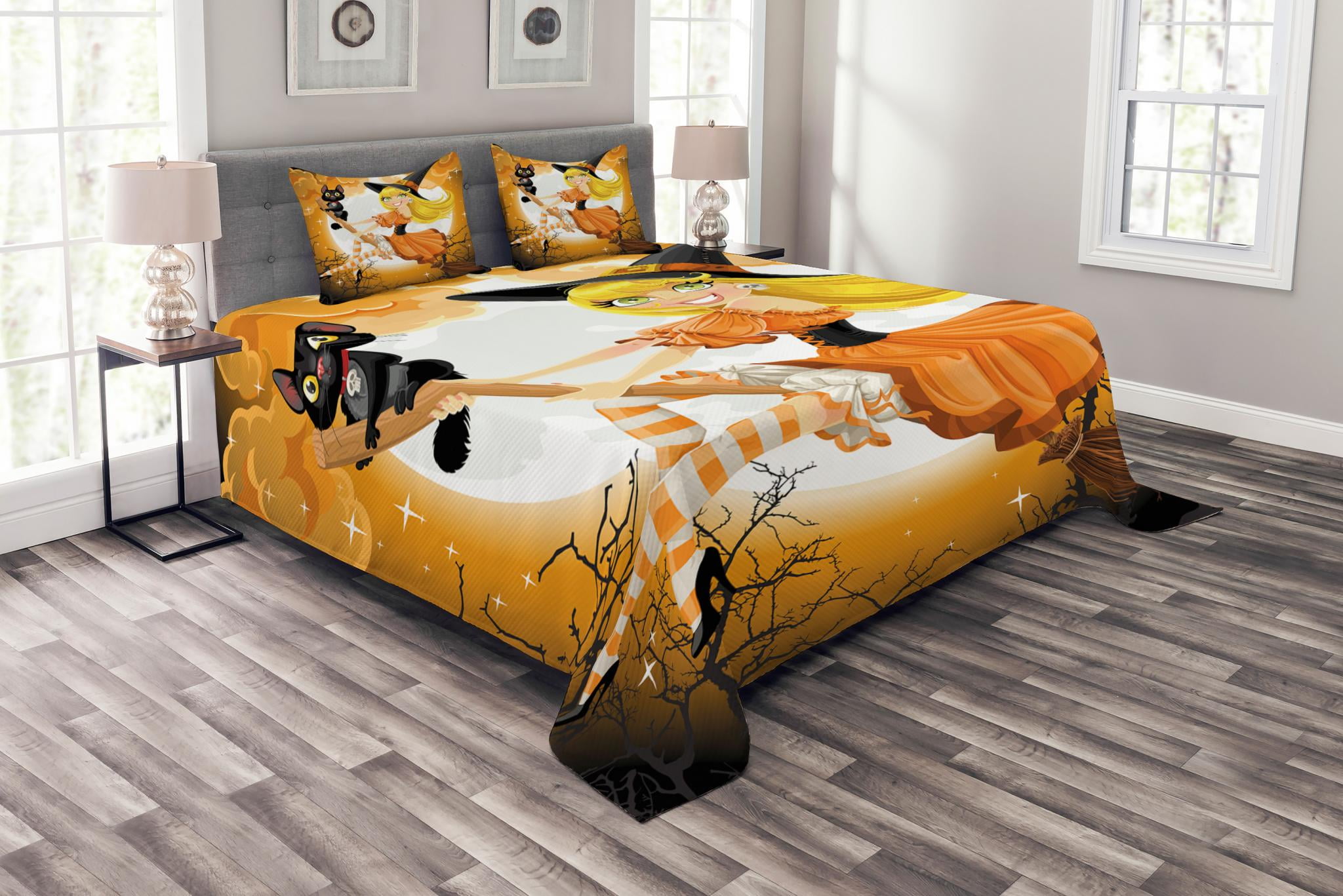 Ambesonne Halloween Quilted Bedspread Set 3 Pcs, Witch Conceptual ...