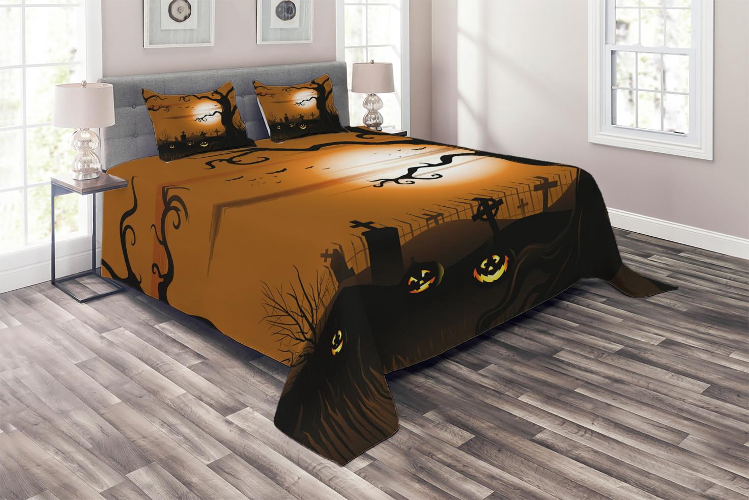 Ambesonne Halloween Quilted Coverlet 3 Pcs, Scary Cemetery, King Size ...