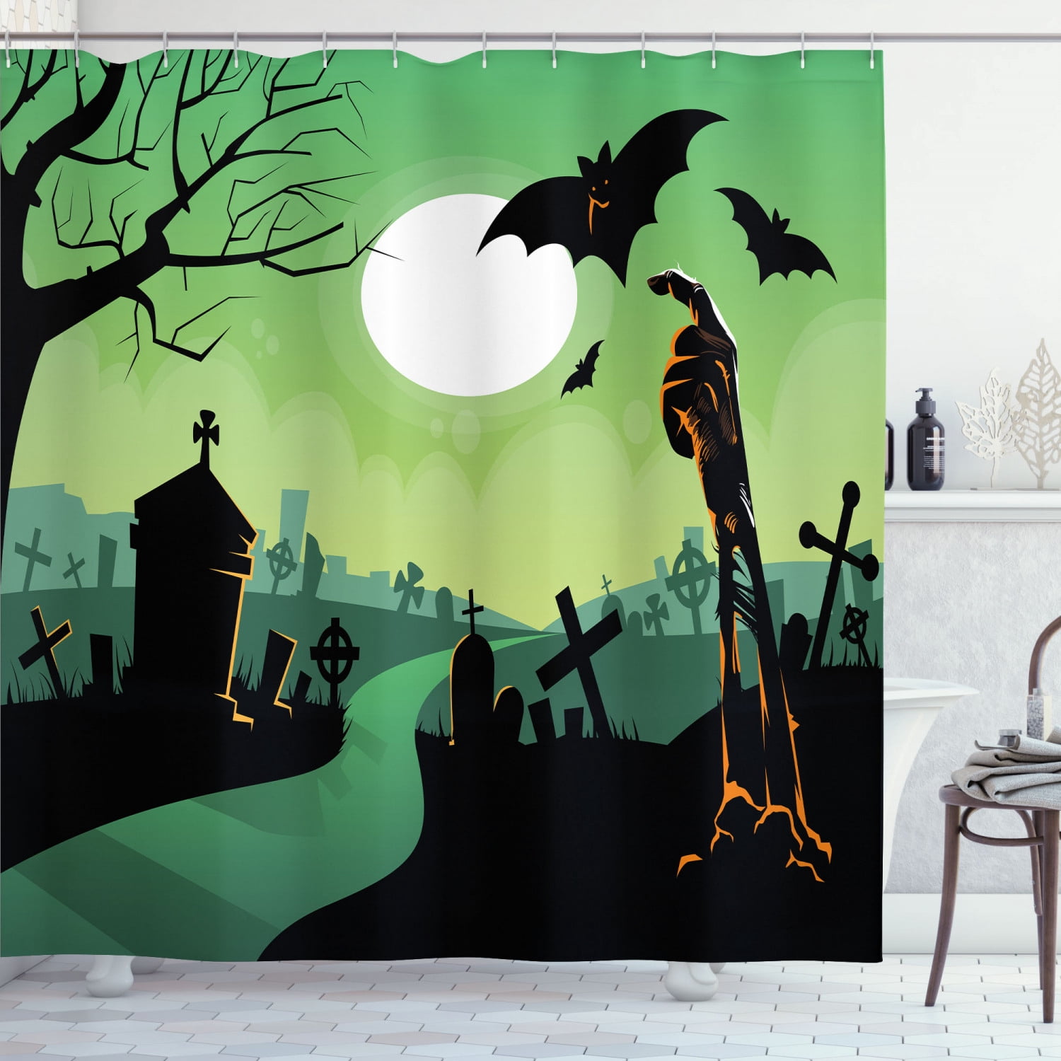 Ambesonne Halloween Shower Curtain, Zombie Hand in Cemetery, 69"Wx70"L ...