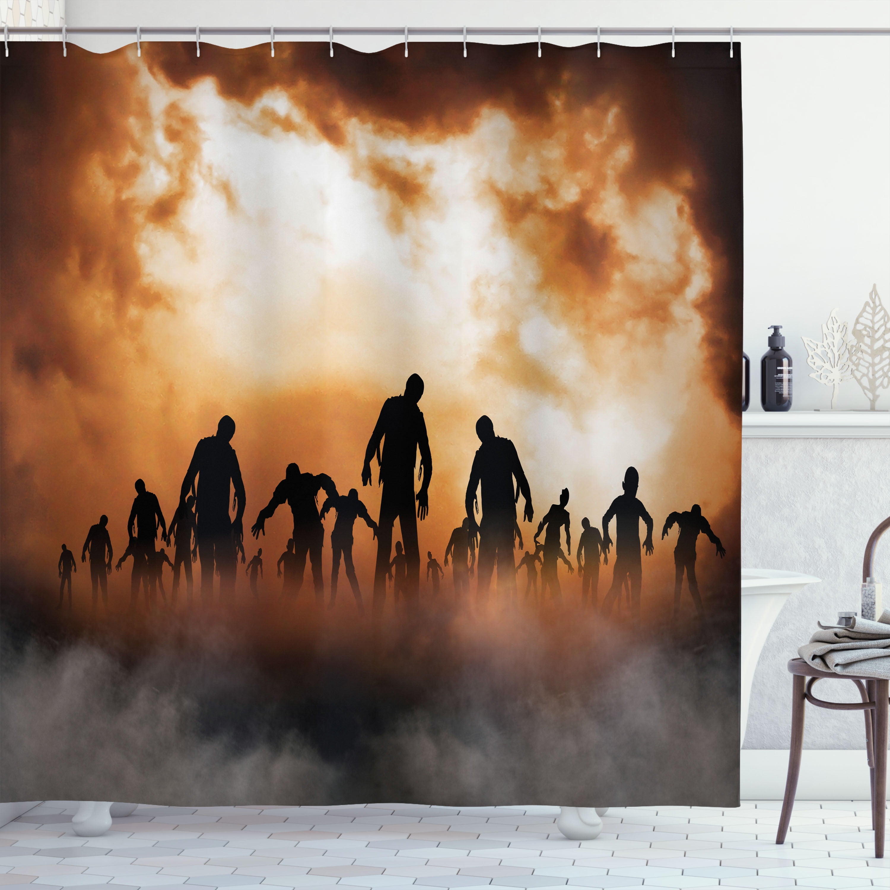 Ambesonne Halloween Shower Curtain, Zombies Misty, 69"Wx70"L, Orange ...