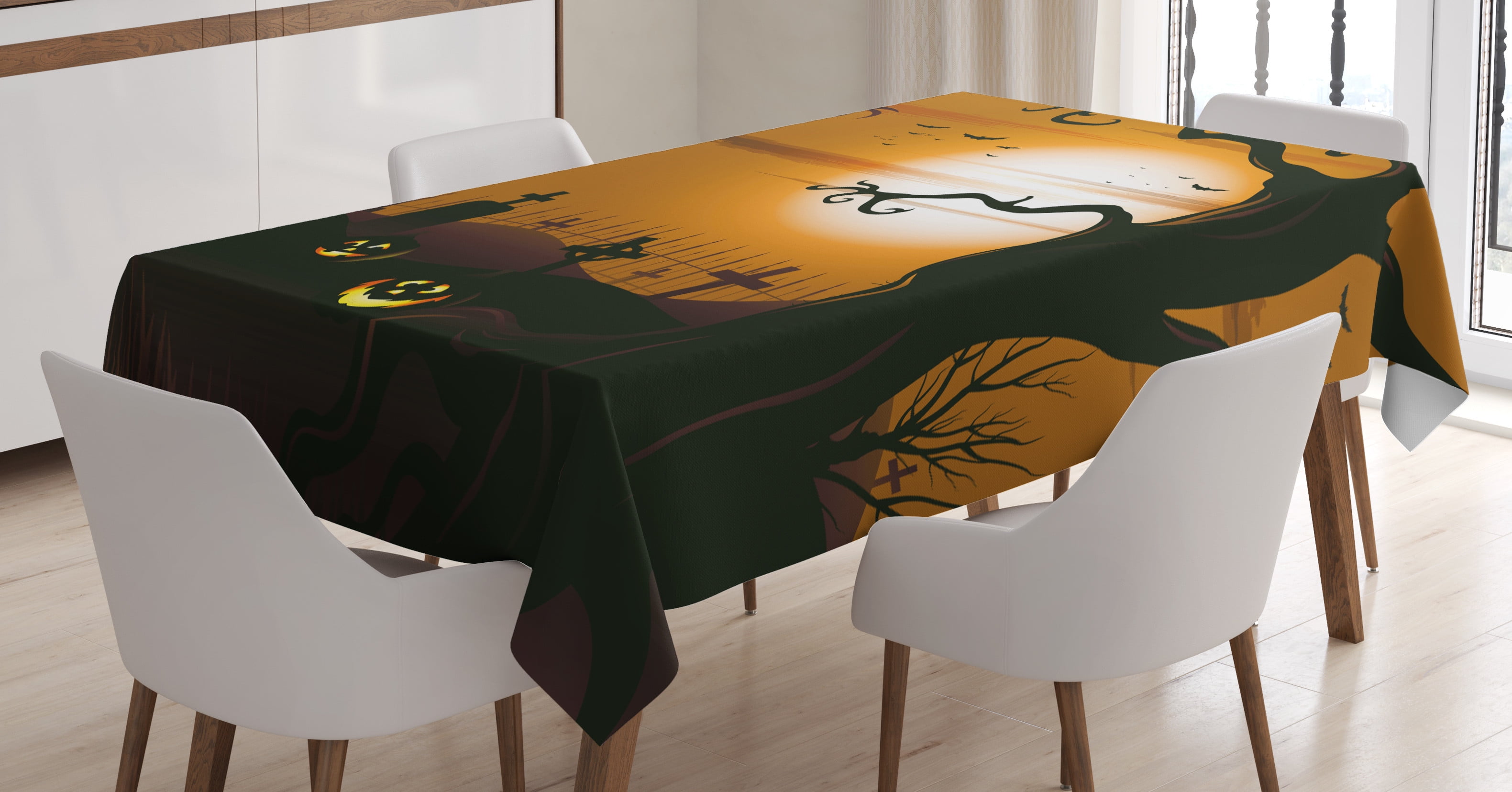Ambesonne Halloween Tablecloth Rectangular Table Cover, Scary Cemetery ...