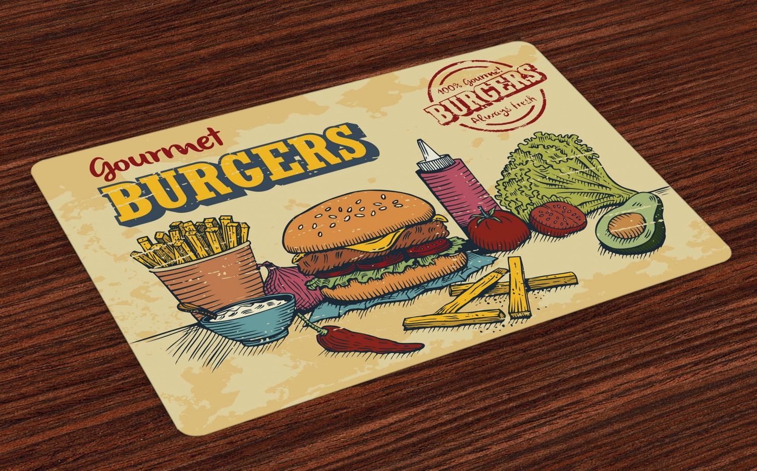 Ambesonne Hamburger Place Mats Set of 4, Burger Ingredients, Standard ...