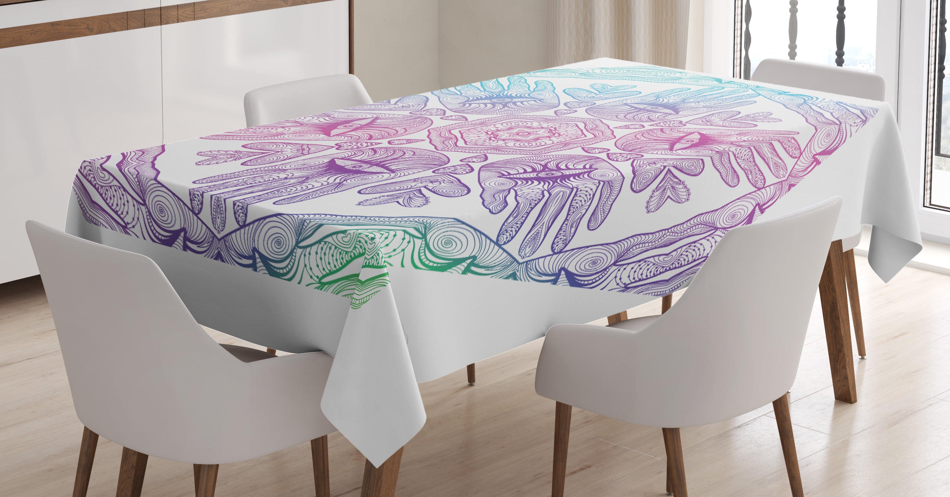 Ambesonne Hamsa Tablecloth Rectangular Table Cover, Evil Eye Bohemian ...