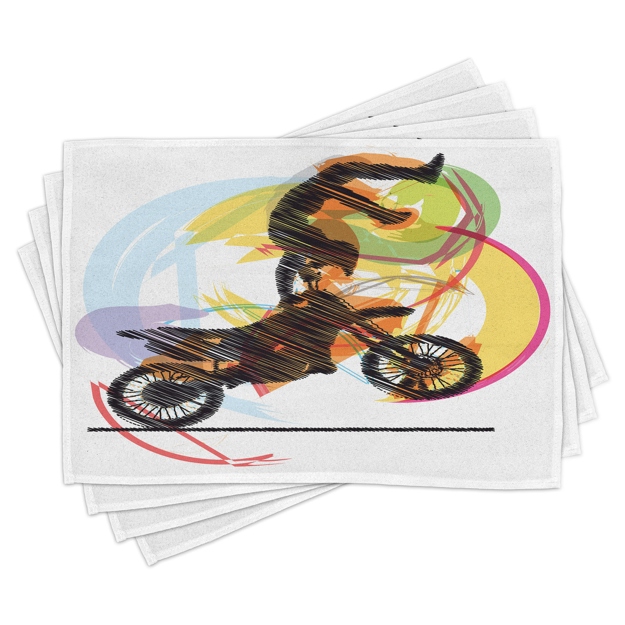 Ambesonne Hand Drawn Place Mats Set of 4, Performing Biker, Standard ...