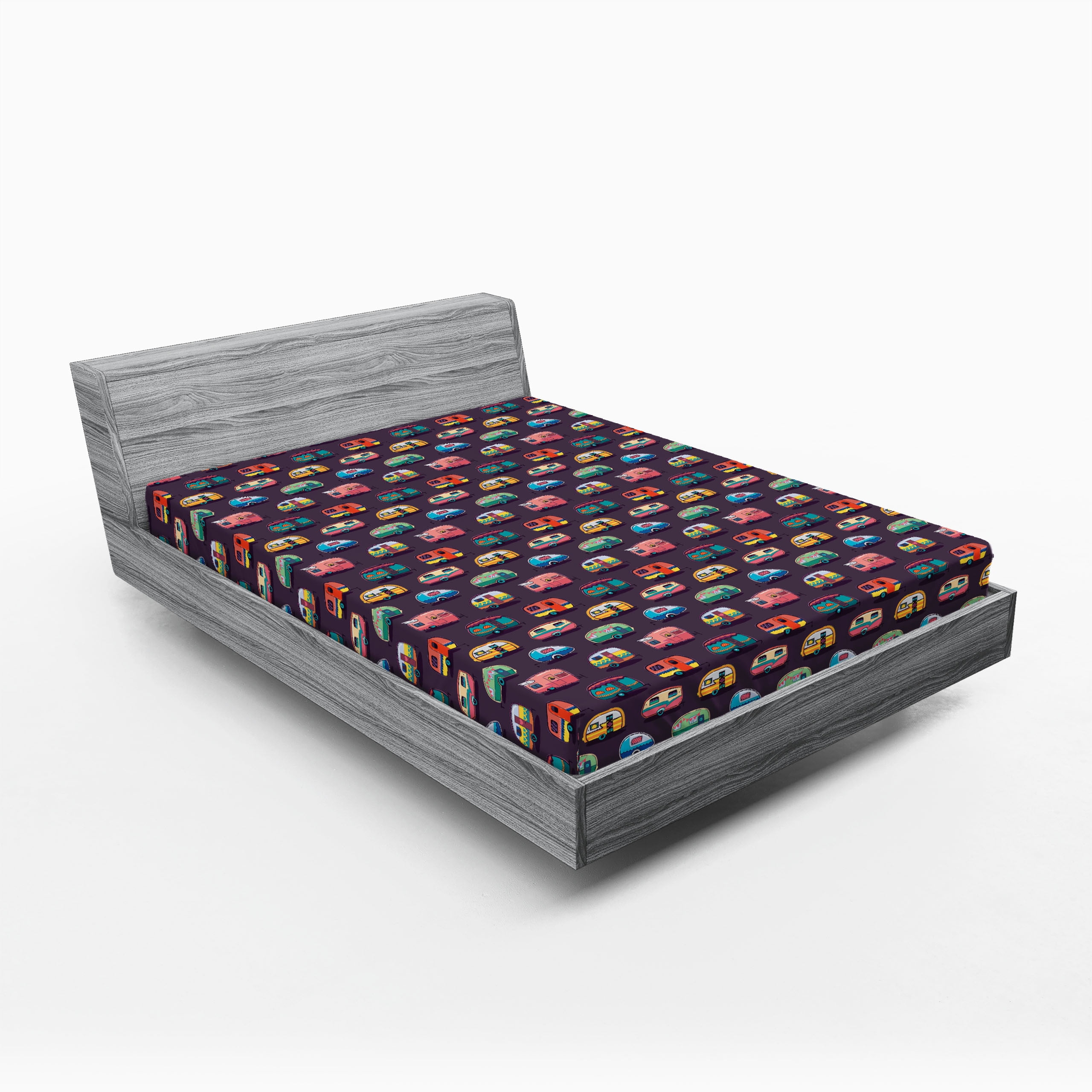 Ambesonne Happy Camper Fitted Sheet, Retro Colorful Vans, California ...