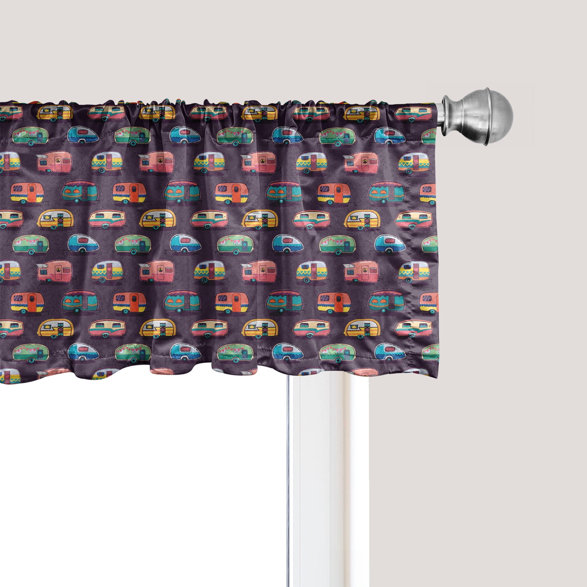 Ambesonne Happy Camper Window Valance, Retro Colorful Vans, 42" x 12", Multicolor - Walmart.com