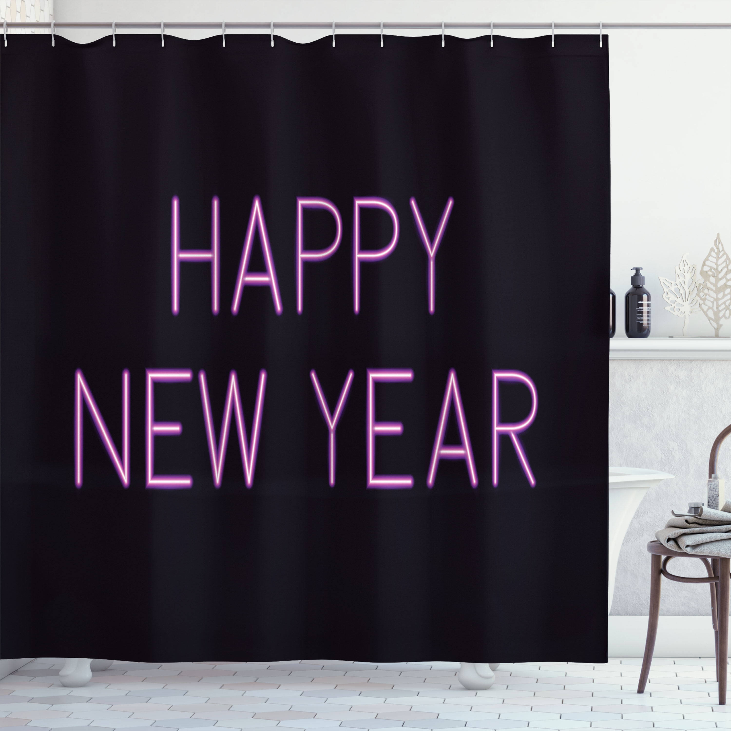 Ambesonne Happy New Year Shower Curtain, Typographic Pattern, 69"Wx75"L ...