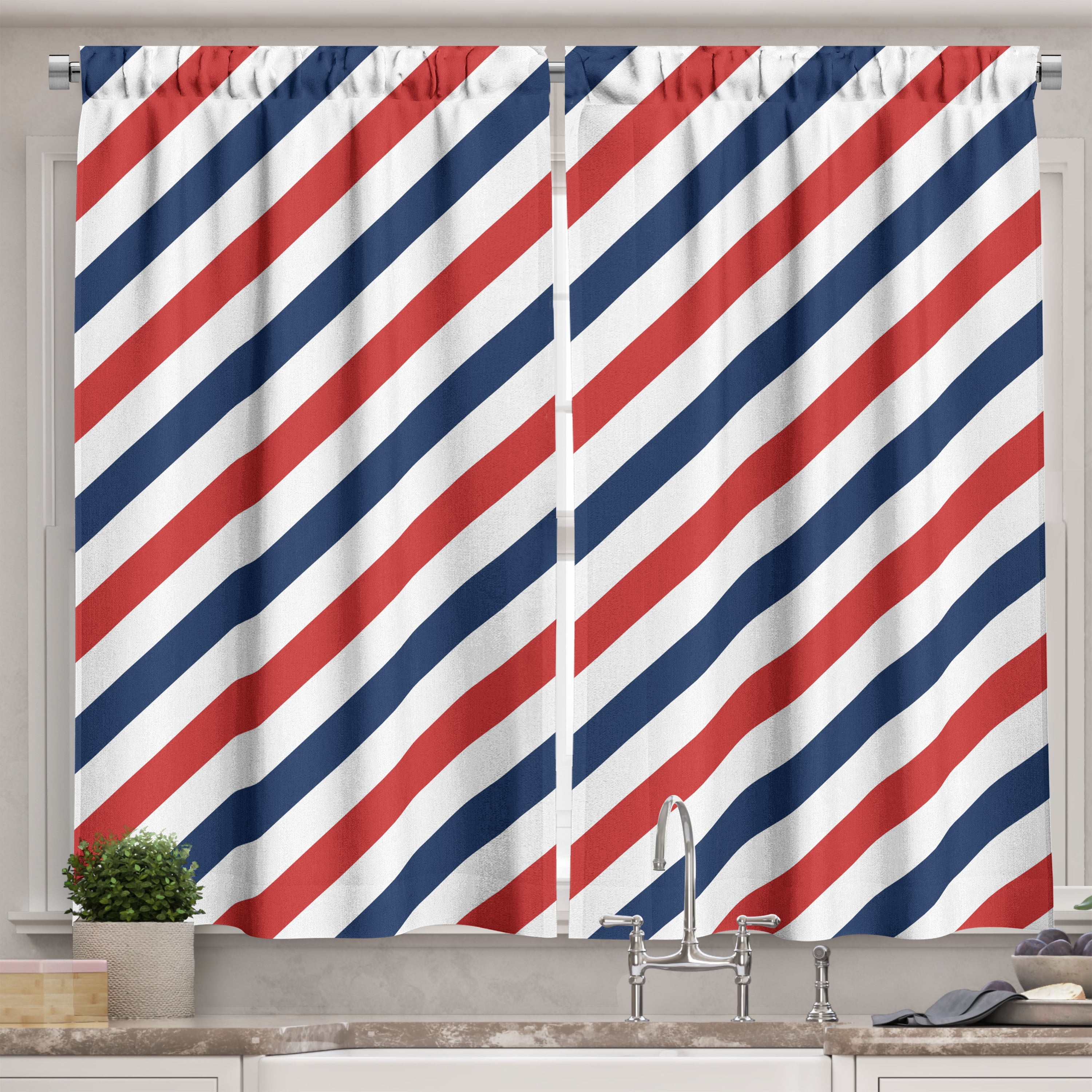 Ambesonne Harbour Stripe Kitchen Curtains, Diagonal Retro, 55"x39 ...