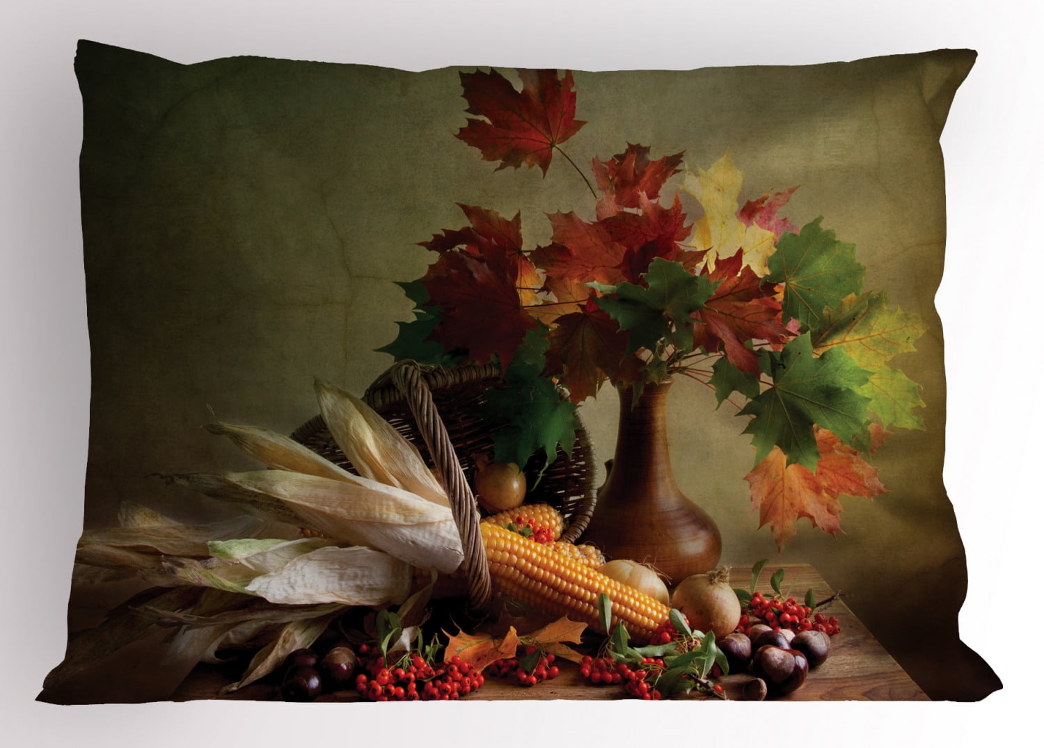Ambesonne Harvest Pillow Sham, Fall Vegetables Leaves, 36" X 20 ...