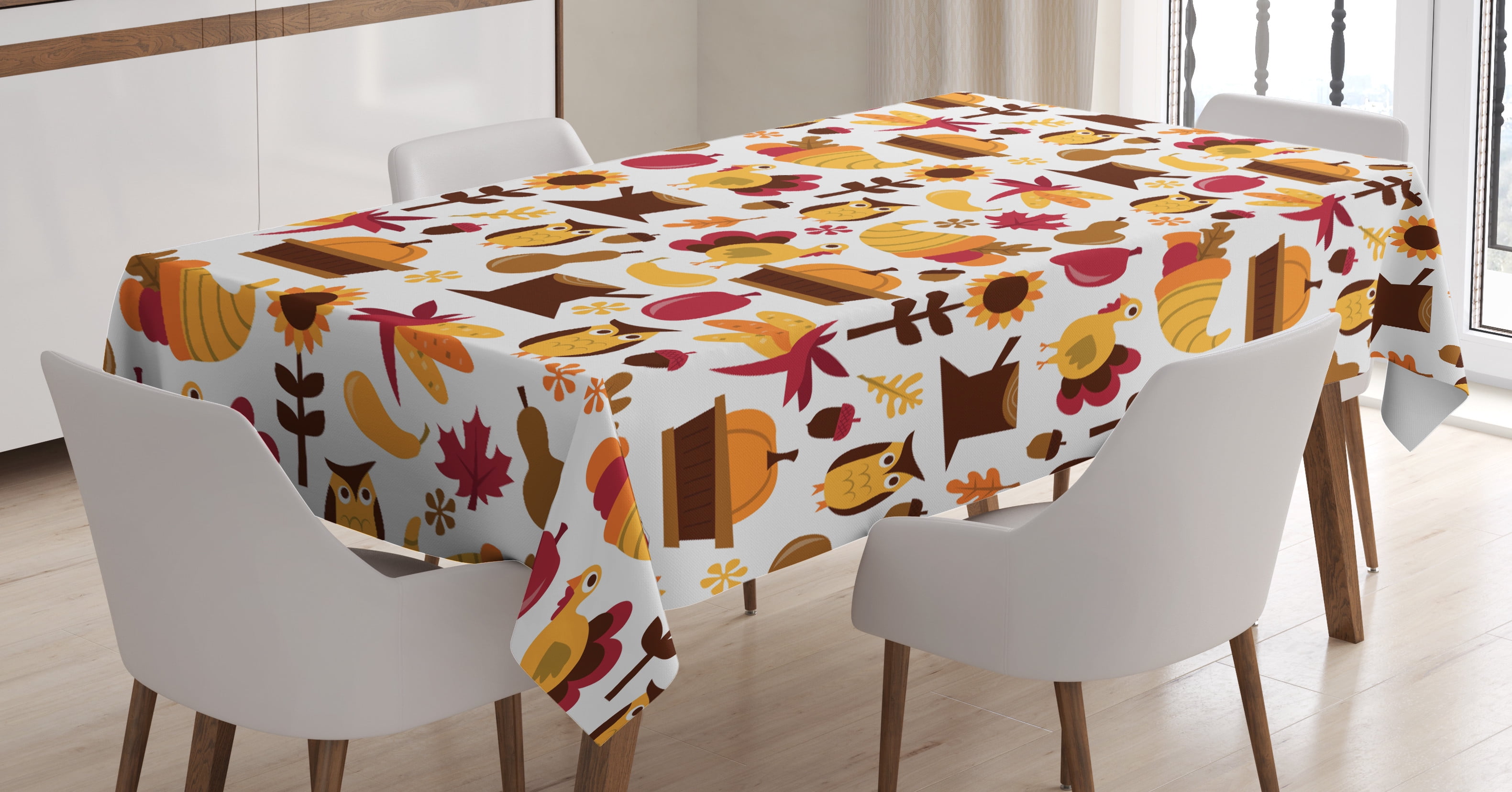 Ambesonne Harvest Tablecloth Rectangular Table Cover, Fall Nuts Owls ...