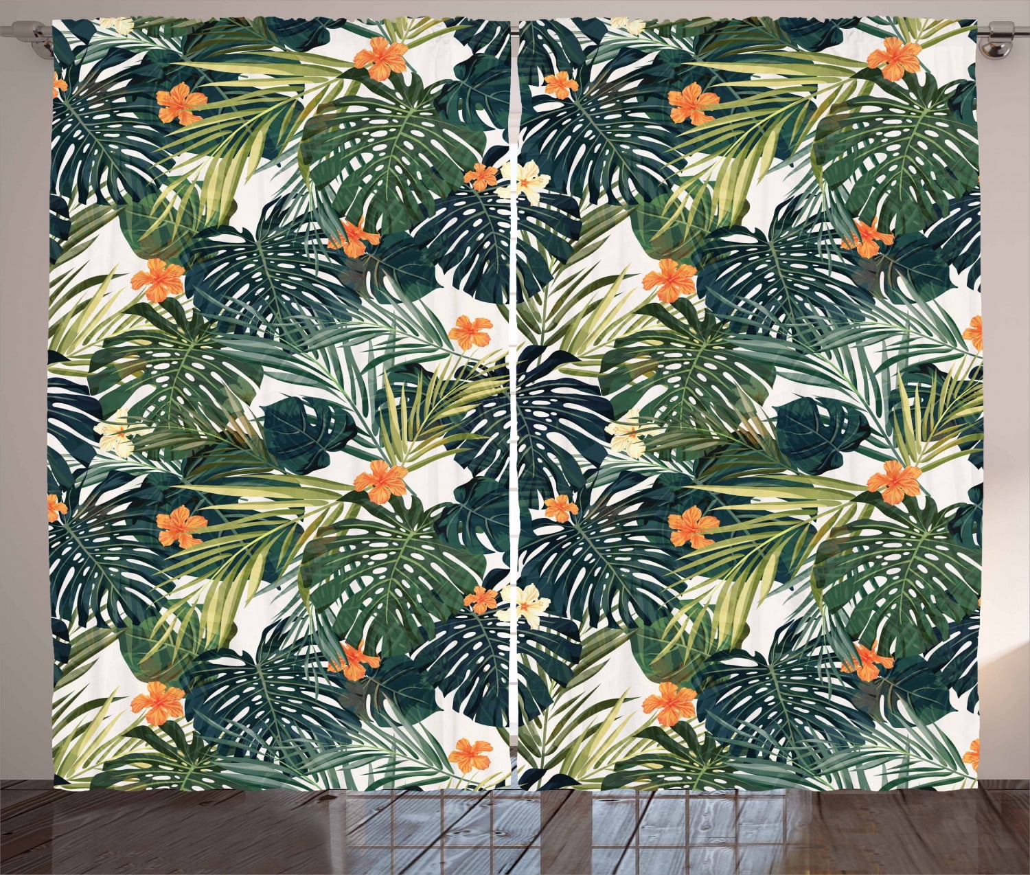Ambesonne Hawaii Curtains 2 Panel Set, Colorful Polynesia Plant, 108" x ...