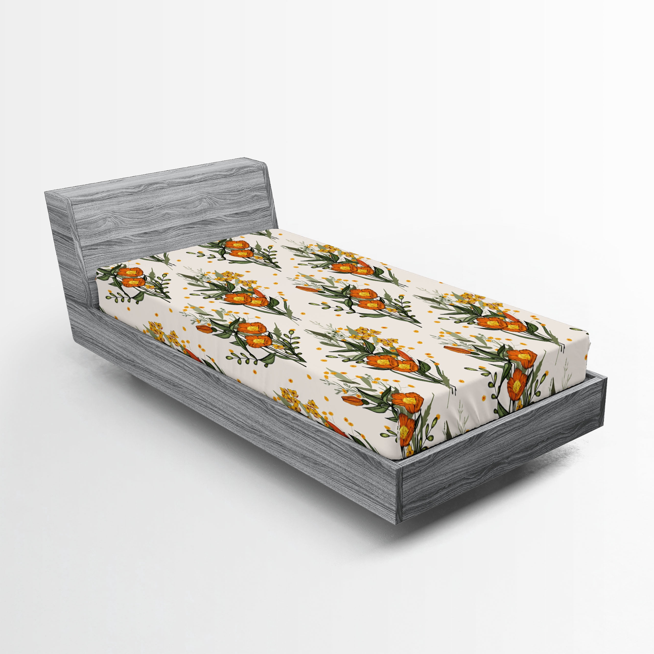 Ambesonne Hawaii Fitted Sheet 2 Pcs Set, Vintage California Poppy, Twin ...