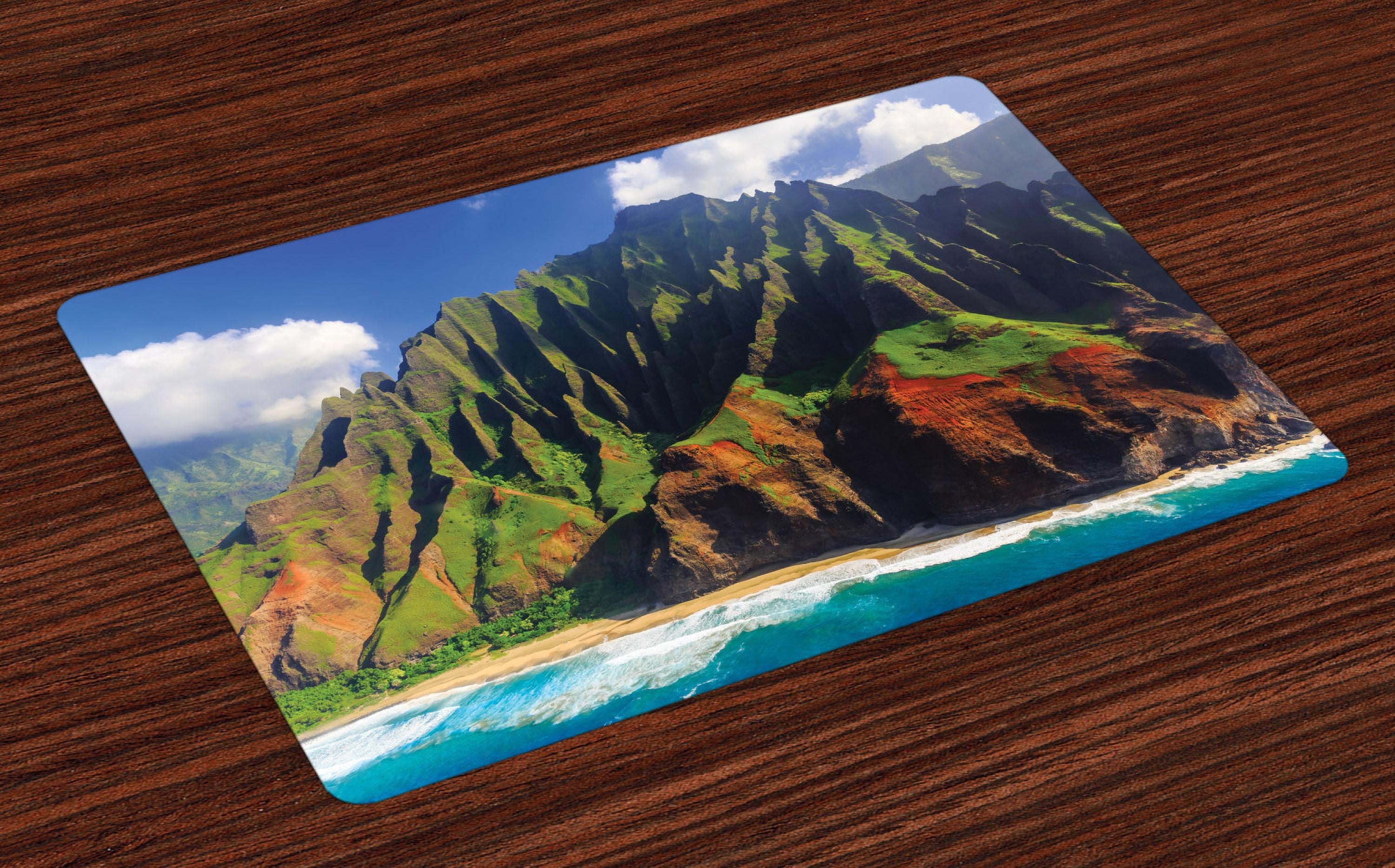 Ambesonne Hawaii Place Mats Set of 4, Mountain Ocean Clouds, Standard ...