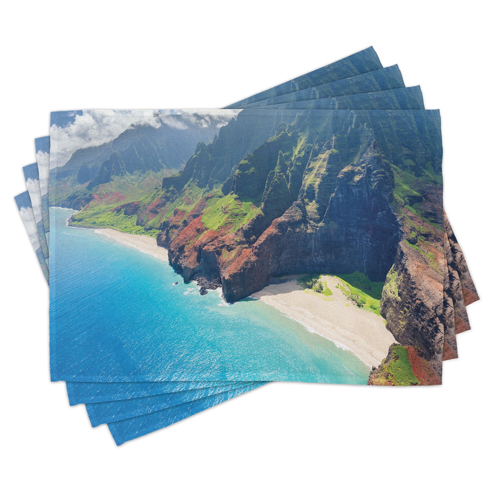 Ambesonne Hawaii Place Mats Set of 4, Na Pali Coast Island, Standard ...