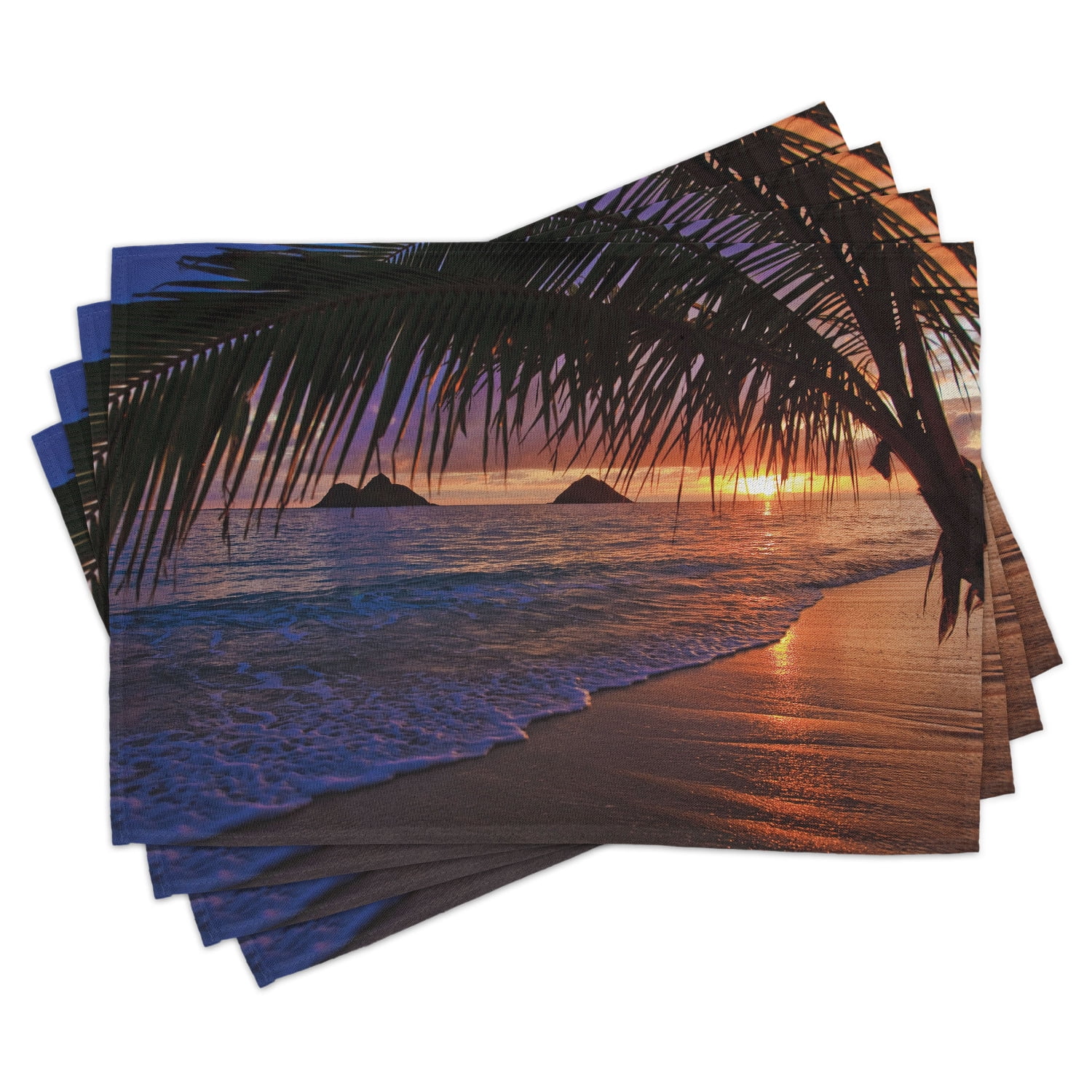 Ambesonne Hawaii Place Mats Set of 4, Pacific Sunrise Lanikai, Standard ...