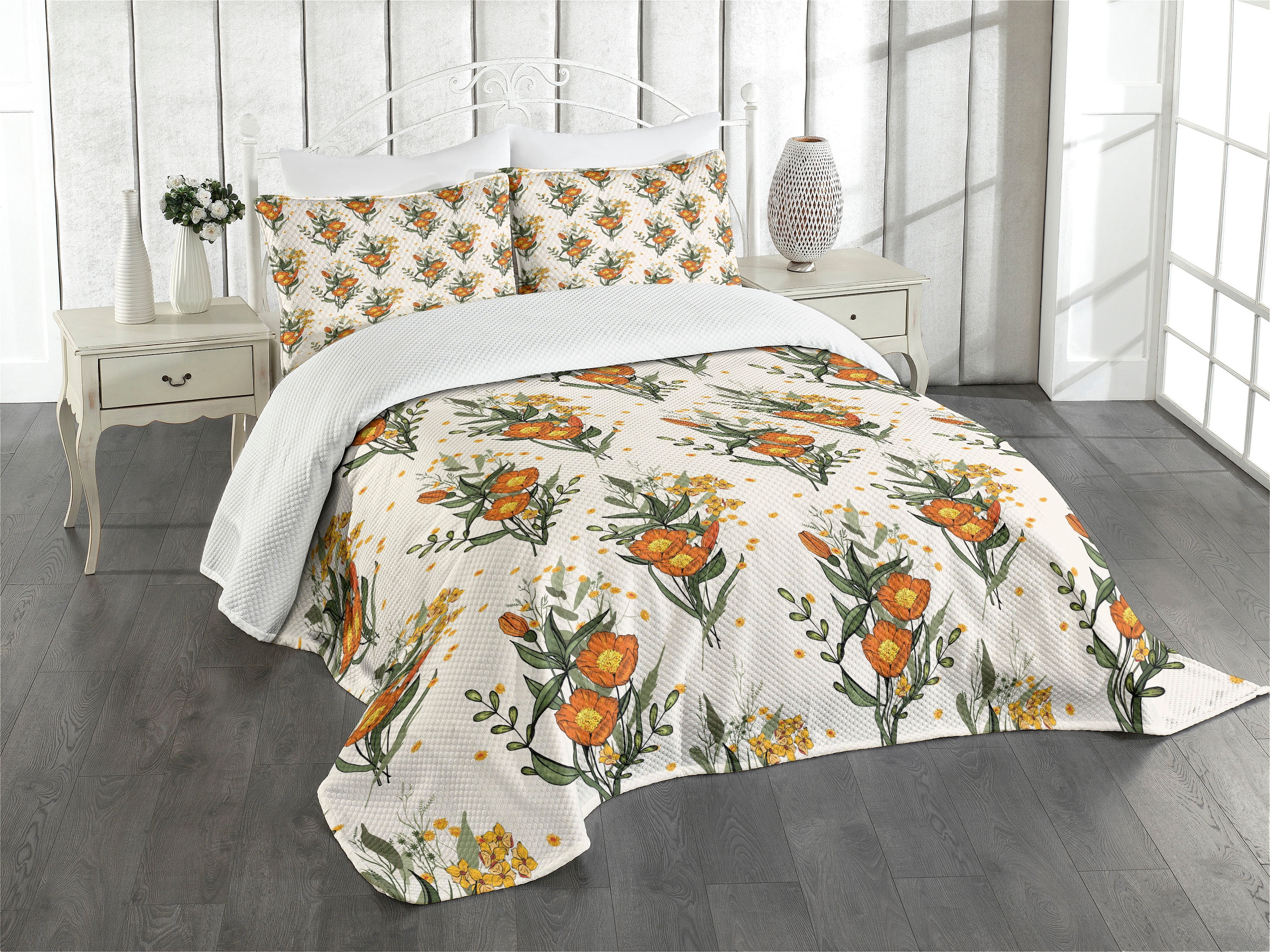 Ambesonne Hawaii Quilted Bedspread Set 3 Pcs, Vintage California Poppy ...