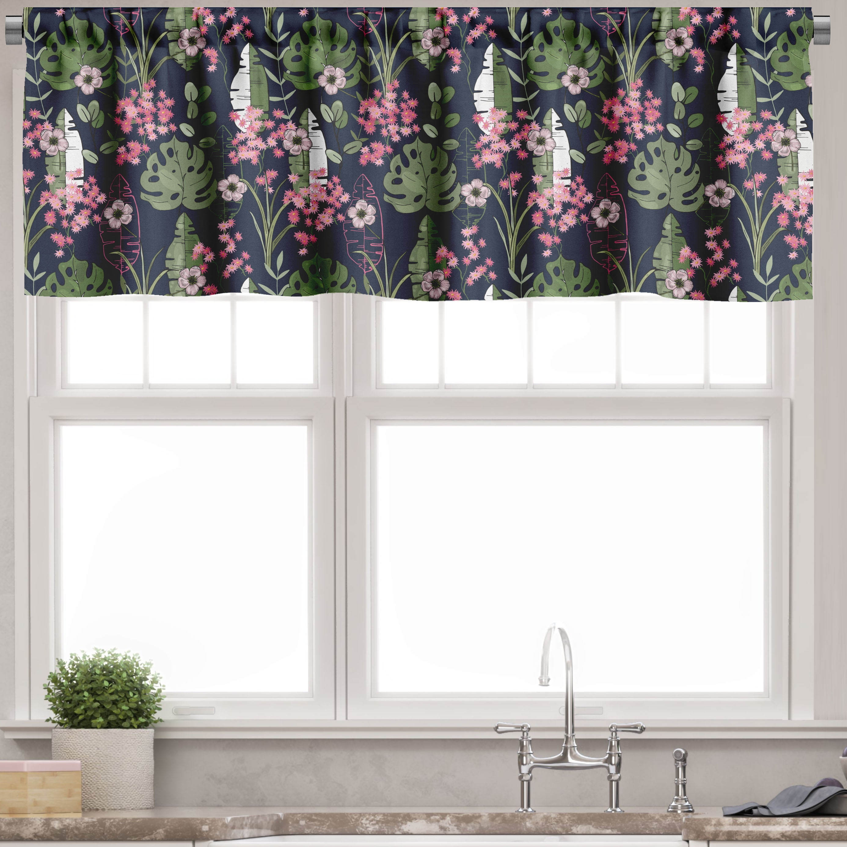 Ambesonne Hawaii Window Valance, Palm Leaves Flowers, 54" X 18", Olive ...