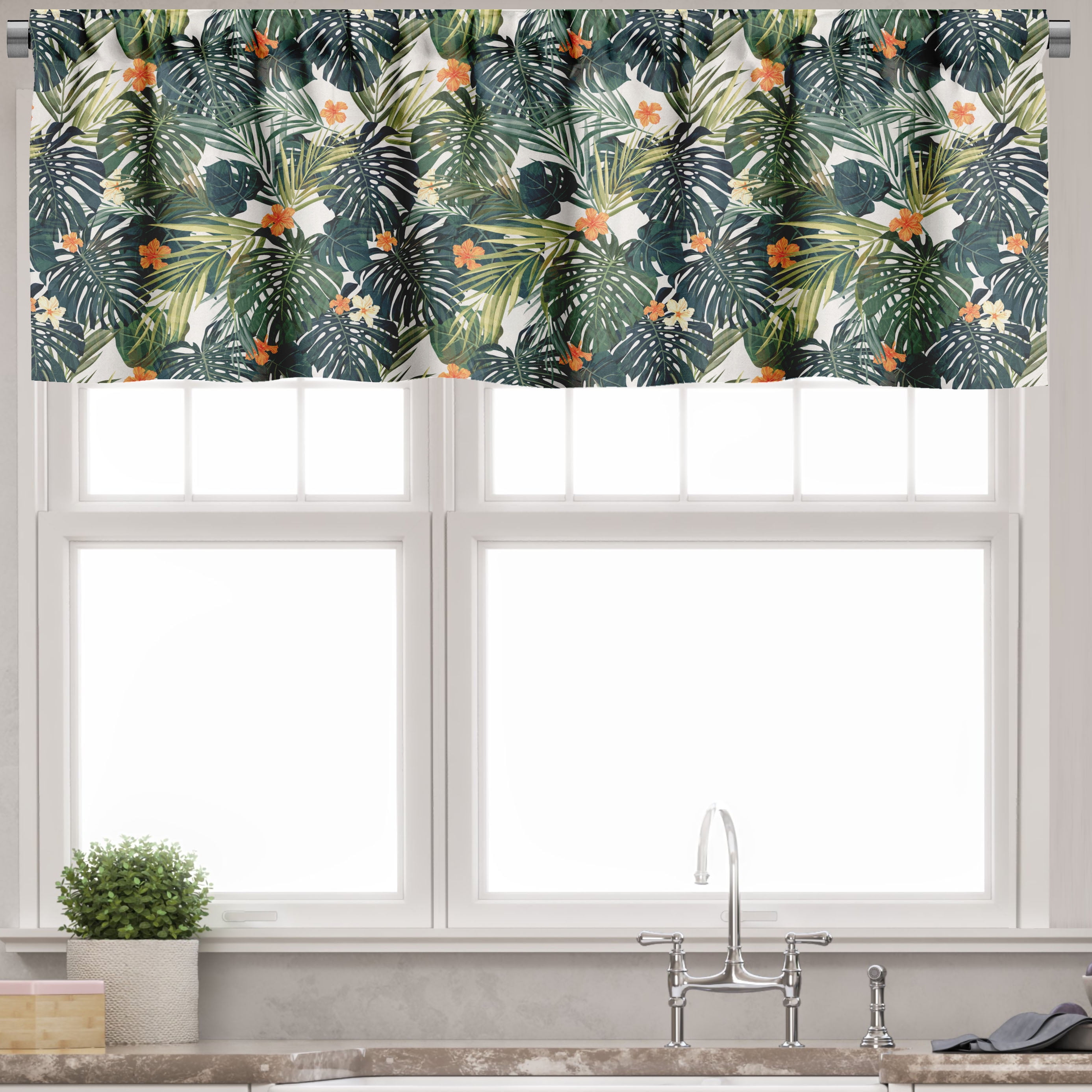 Ambesonne Hawaii Window Valance, Tropical Composition Foliage, 54" X 12 ...