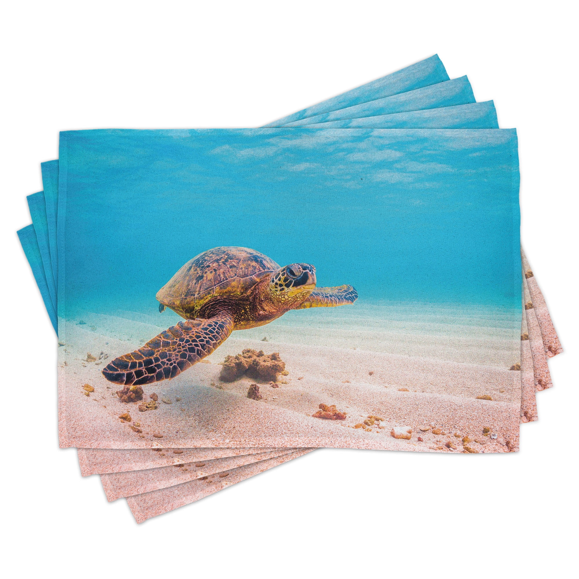 Ambesonne Hawaiian Place Mats Set of 4, Sea Turtle Underwater, Standard ...
