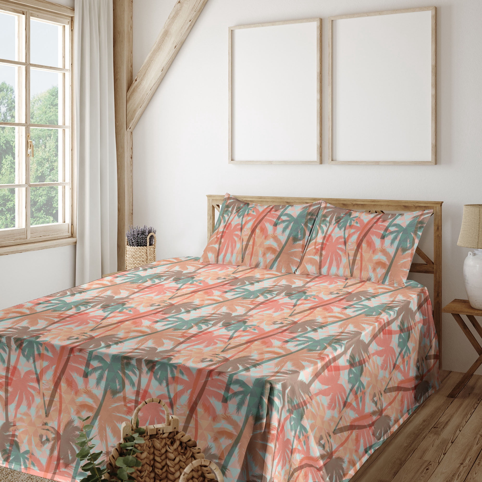 Ambesonne Hawaiian Summer Fitted & Flat Sheet with Shams 4 Pcs Set, Art ...