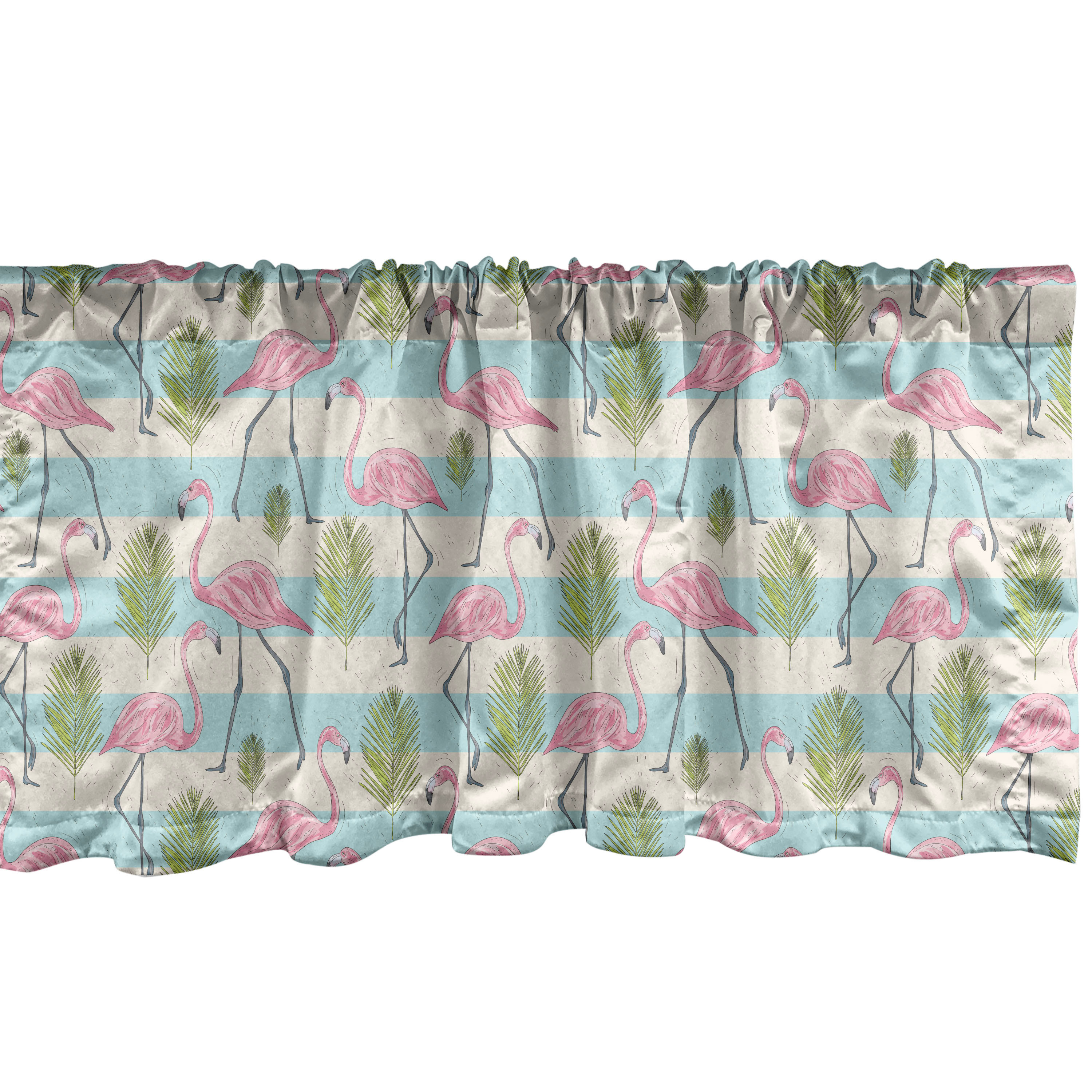 Ambesonne Hawaiian Window Valance, Pink Flamingos Palm Leaves, 54" X 12 ...