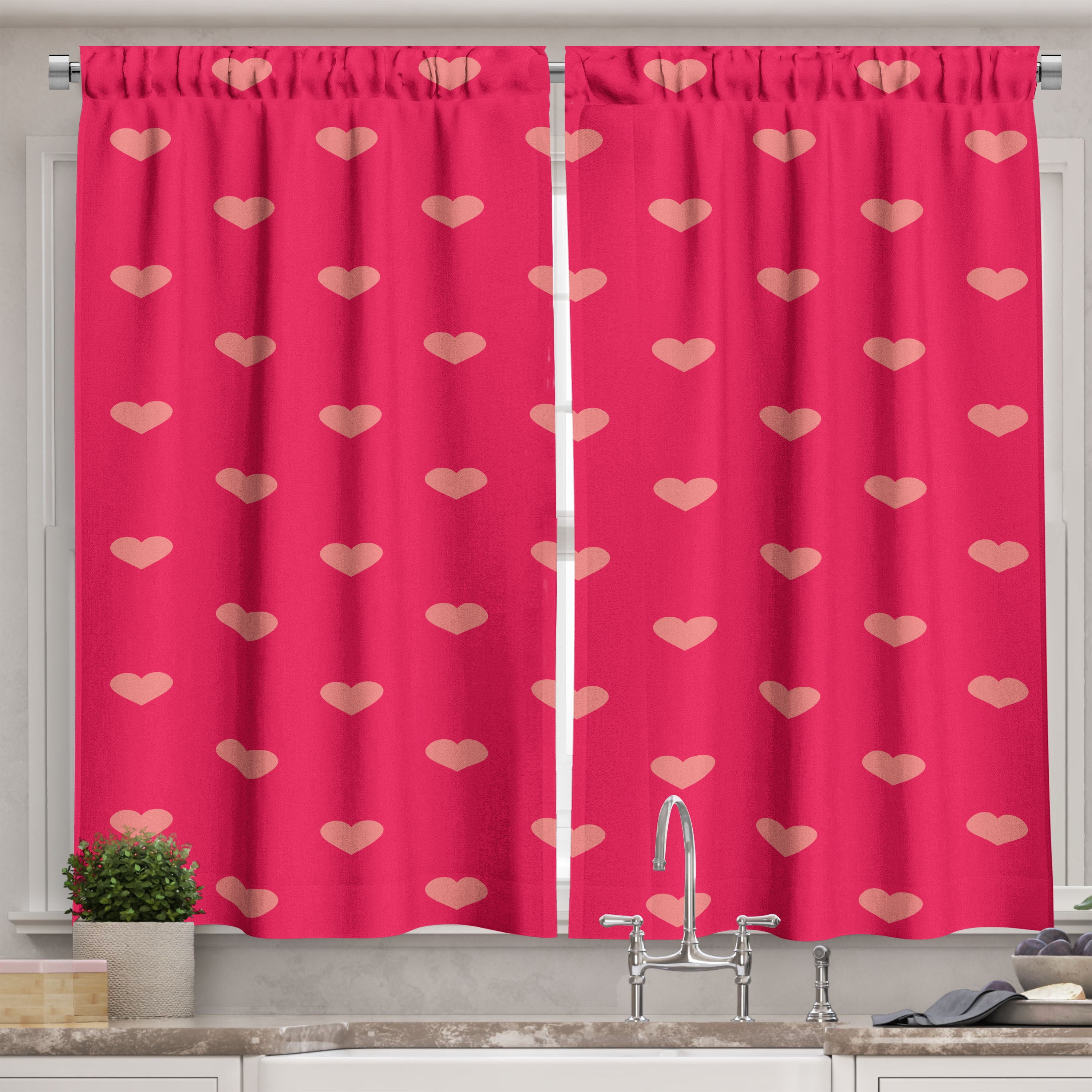 Ambesonne Hearts Kitchen Curtains, Pastel Heart Spots Pattern, 55"x39 ...