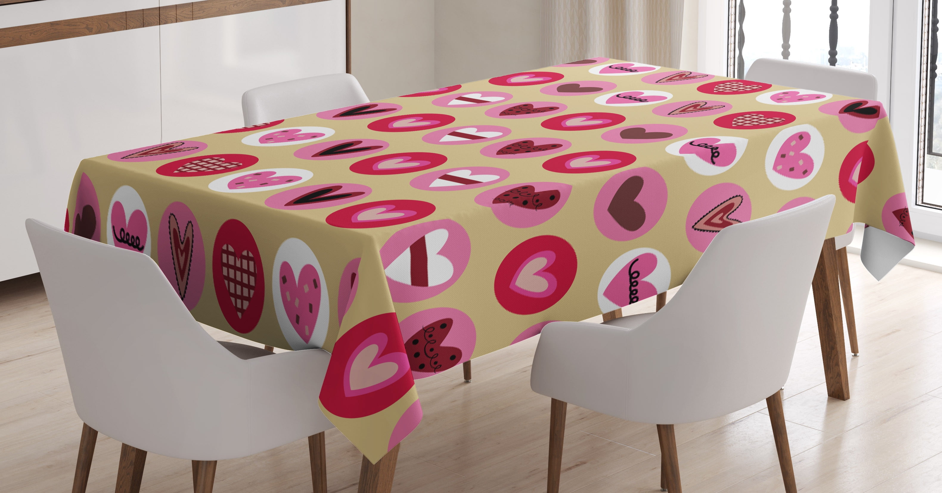 Ambesonne Hearts Tablecloth Rectangular Table Cover, Cartoon Style ...