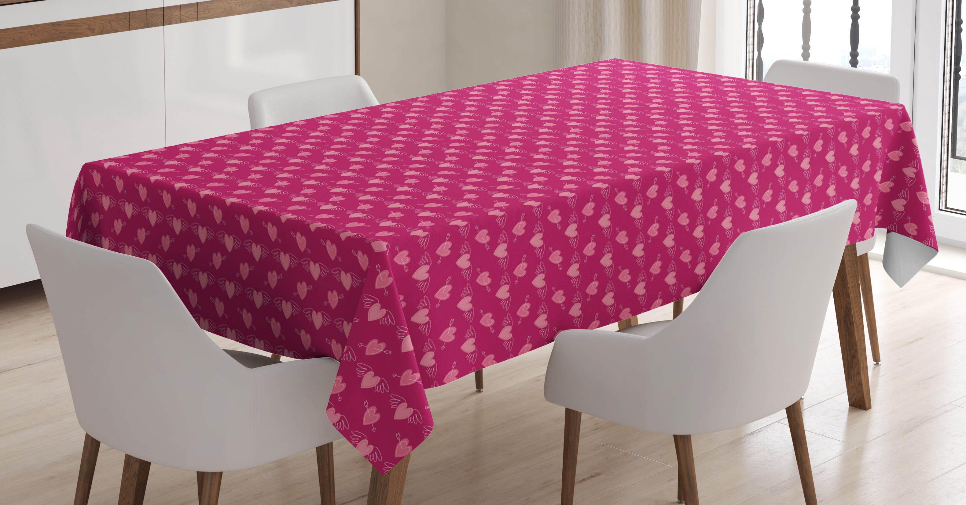 Ambesonne Hearts Tablecloth Rectangular Table Cover, Doodle Pink Love ...