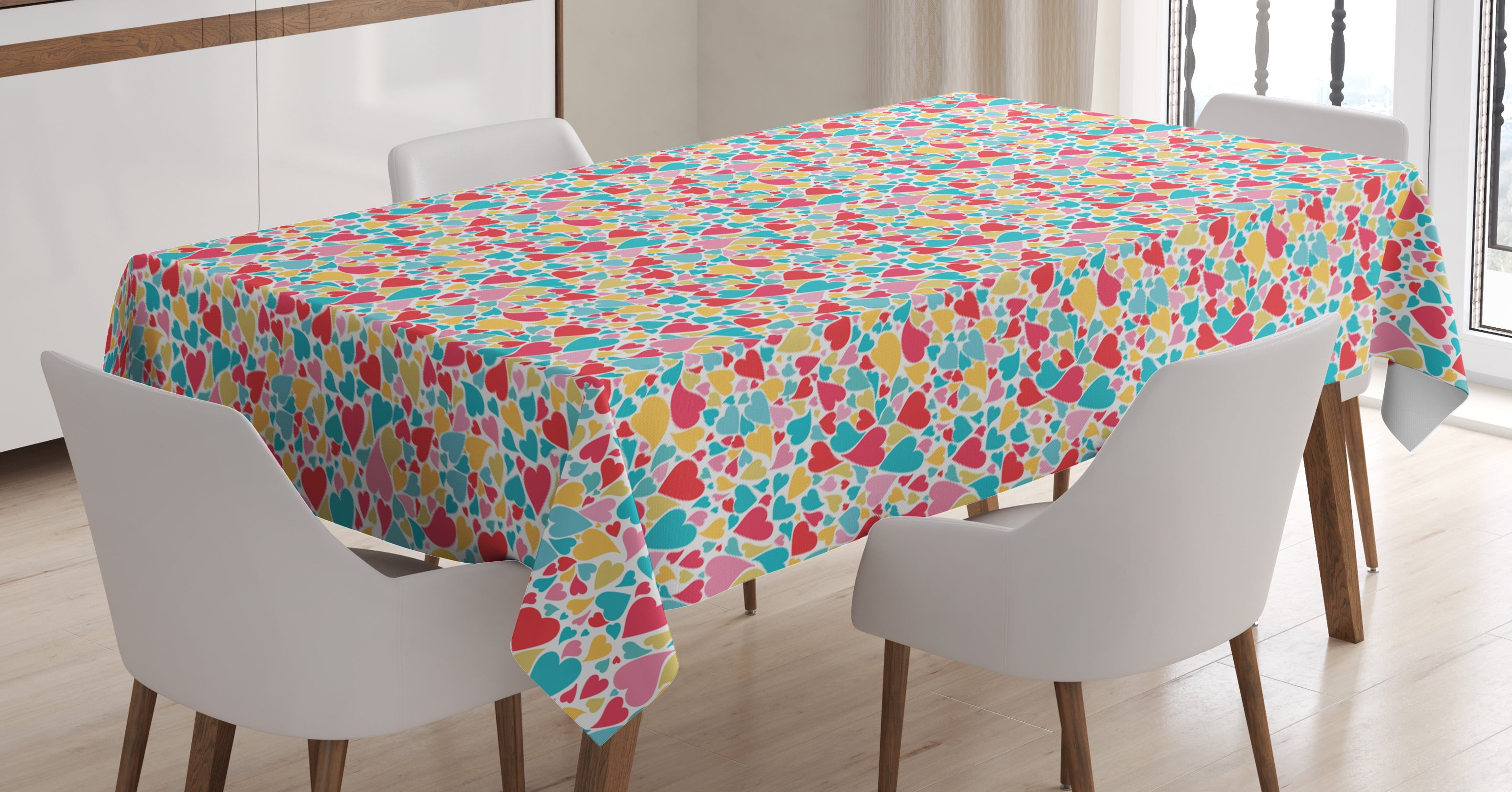 Ambesonne Hearts Tablecloth Rectangular Table Cover, Happiness Joy ...