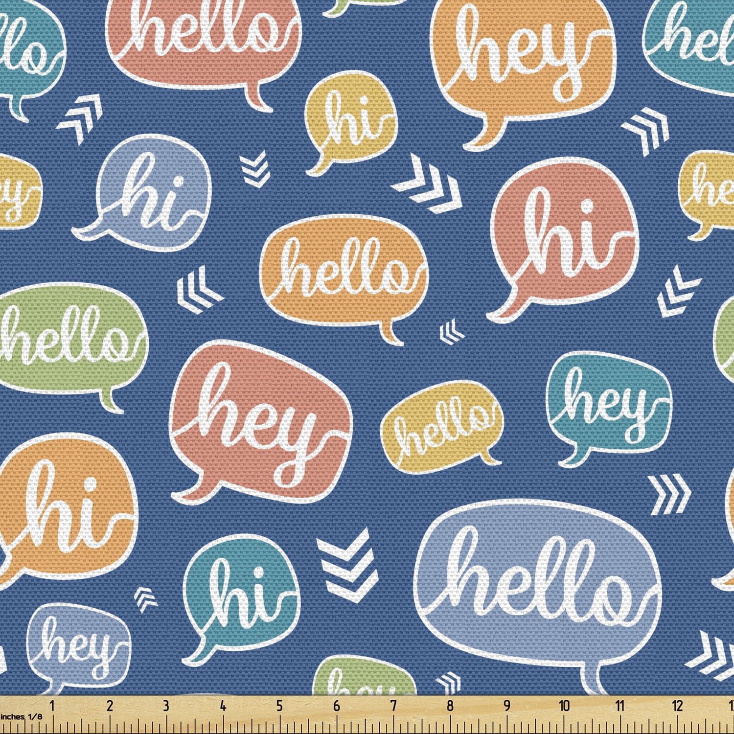 Ambesonne Hello Fabric by the Yard Upholstery, Hi Hey Colorful Speech ...