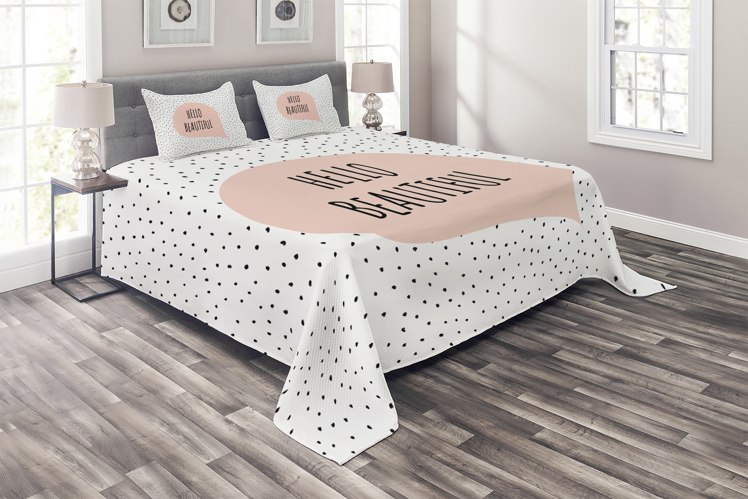 Ambesonne Hello Quilted Coverlet 3 Pcs, Romantic Message Pastel, Queen ...