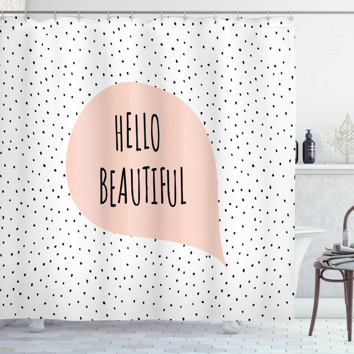 Ambesonne Hello Shower Curtain, Romantic Message Pastel, 69"Wx70"L ...