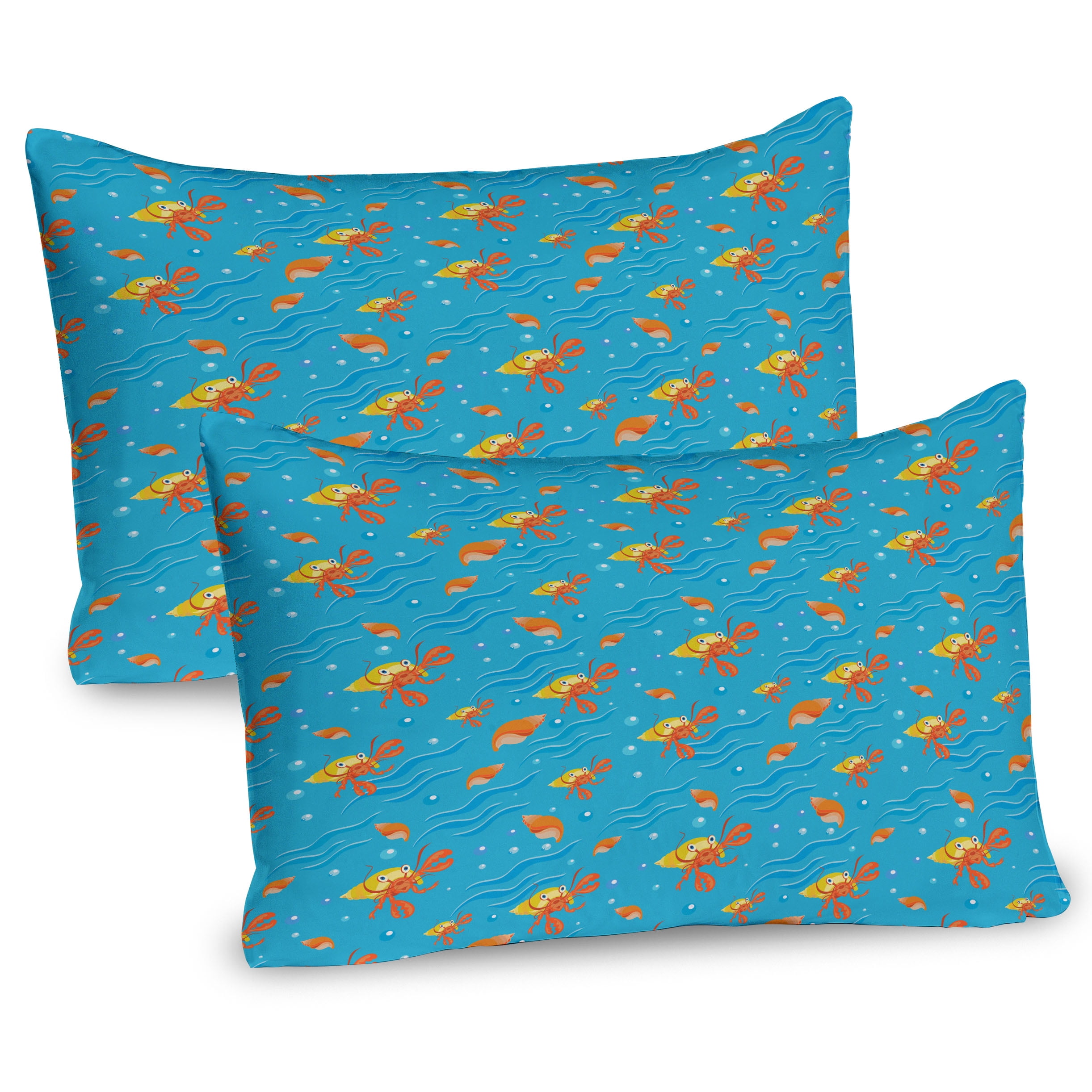 Ambesonne Hermit Crab Pillow Sham 2 Pack, Sea Animals Seashells, 26"x20 ...