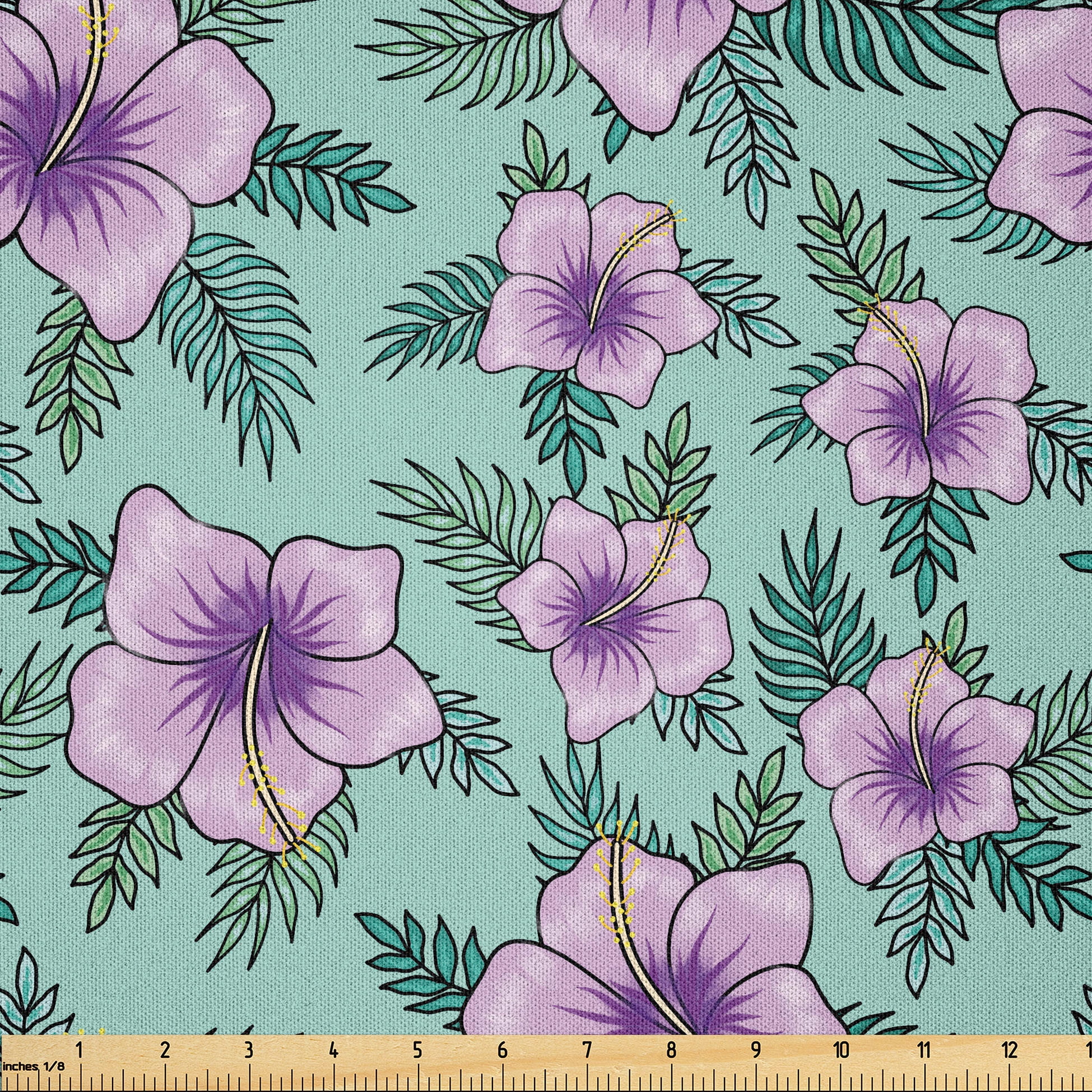 Ambesonne Hibiscus Fabric by the Yard Microfiber, Hawaiian Jungle ...