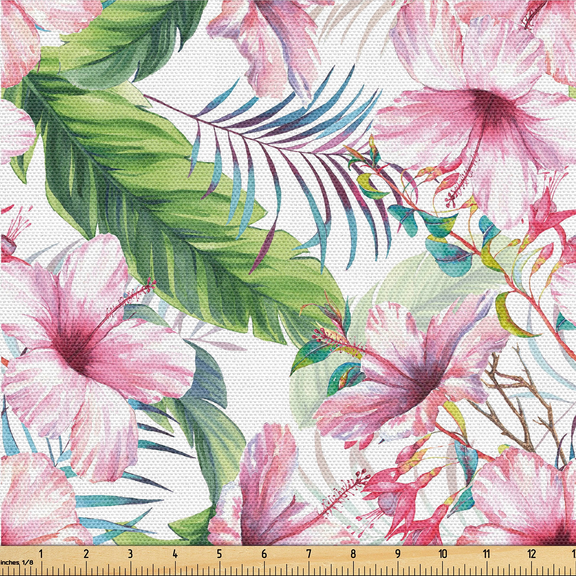 Ambesonne Hibiscus Fabric by the Yard Upholstery, Exotics Feel Flowers ...