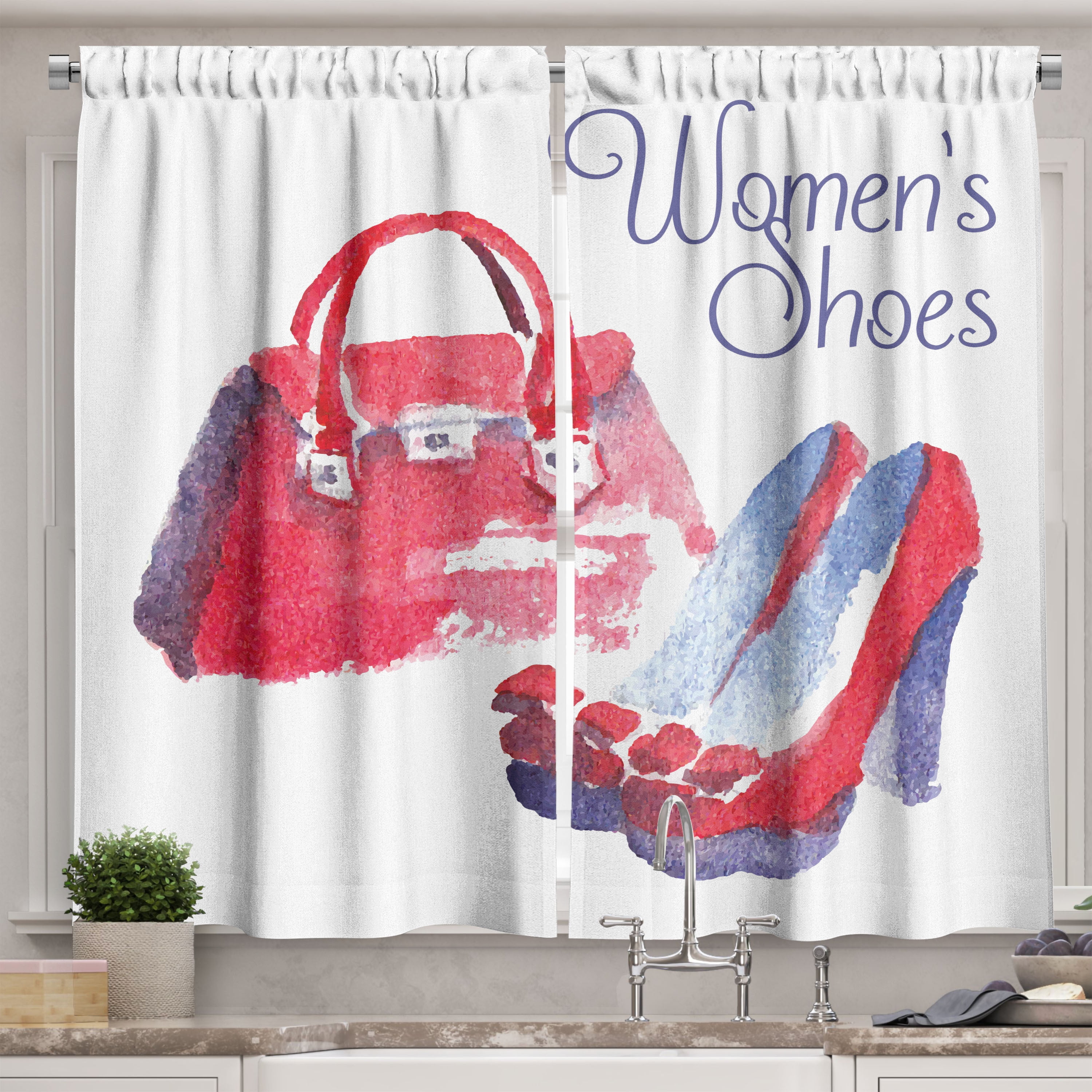 Ambesonne High Heels Kitchen Curtains, Vintage Bag and Shoes, 55"x45 ...