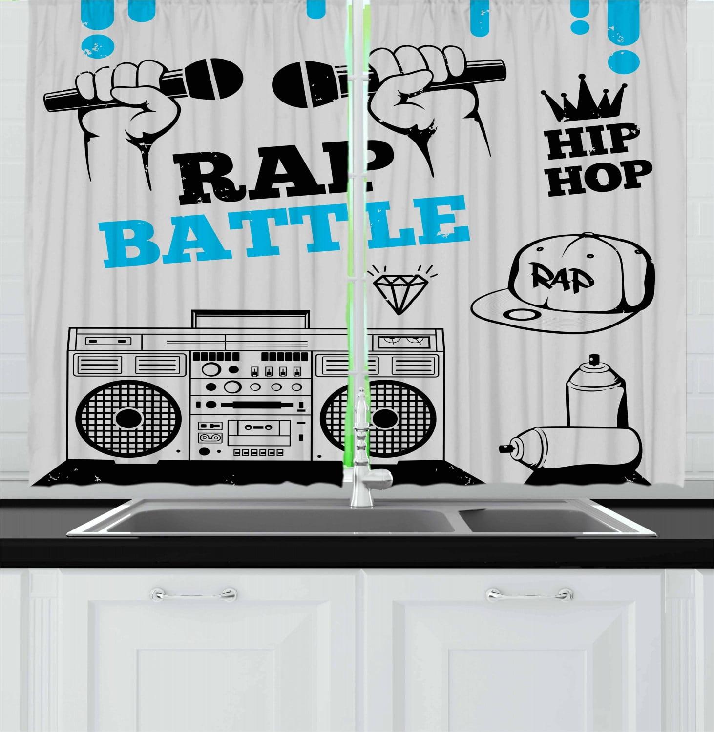 Ambesonne Hip Hop Kitchen Curtains, Freestyle Rap Duel, 55"x39", Azure ...