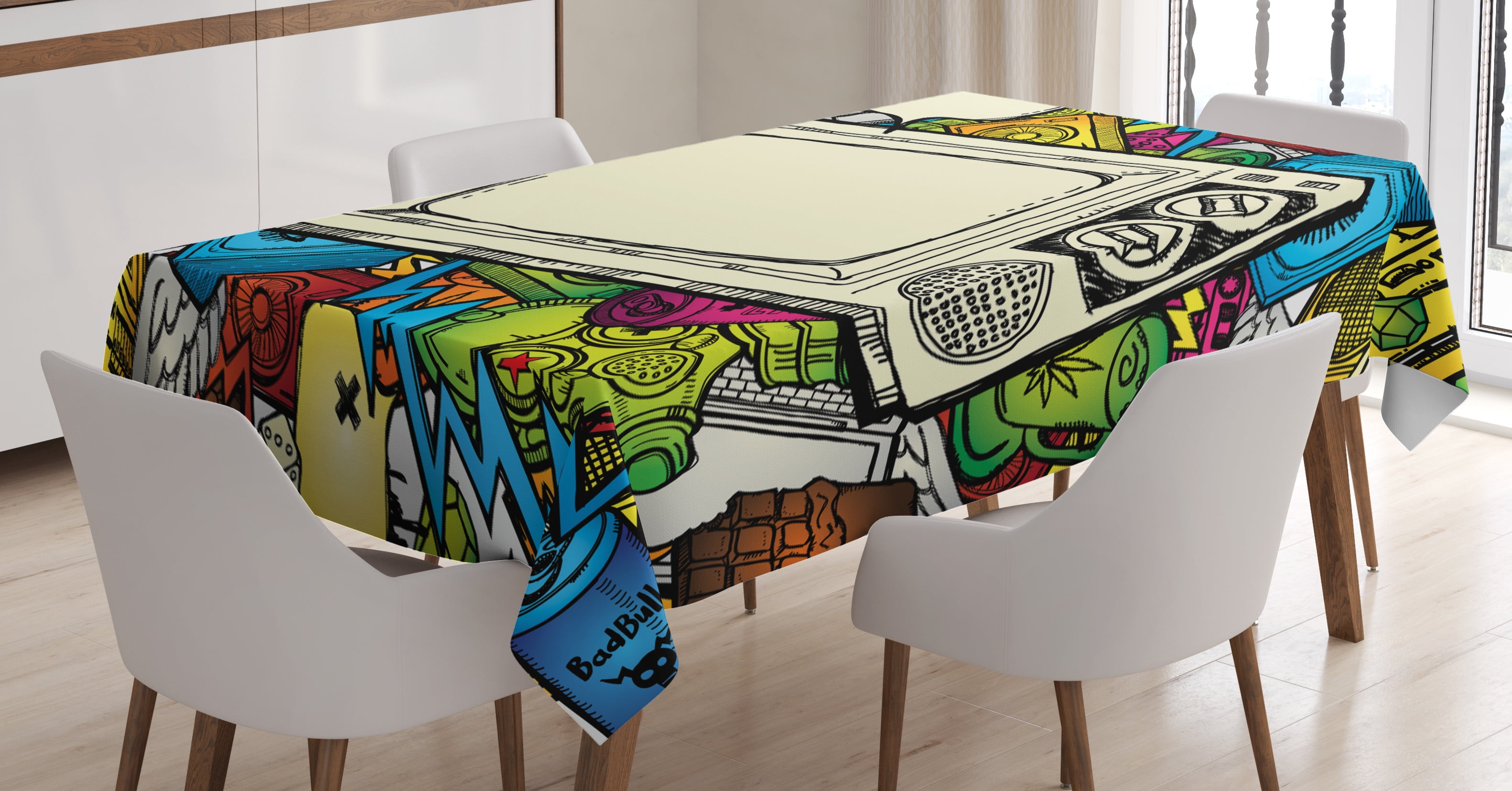 Ambesonne Hip Hop Tablecloth Rectangular Table Cover, 90s Theme Retro ...