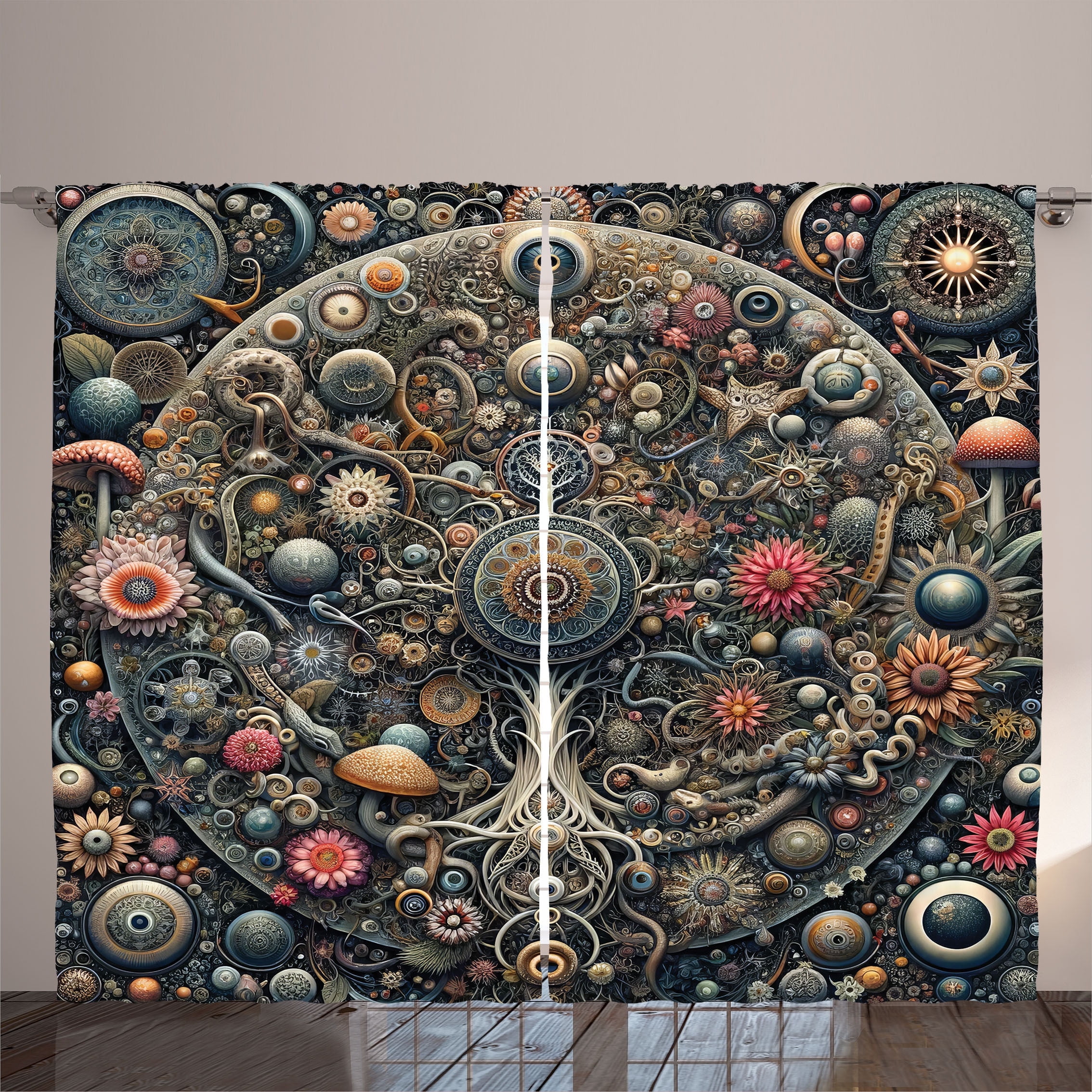 Ambesonne Hippie Curtains 2 Panel Set, Trippy Aura Abstract Jungle, 108 ...