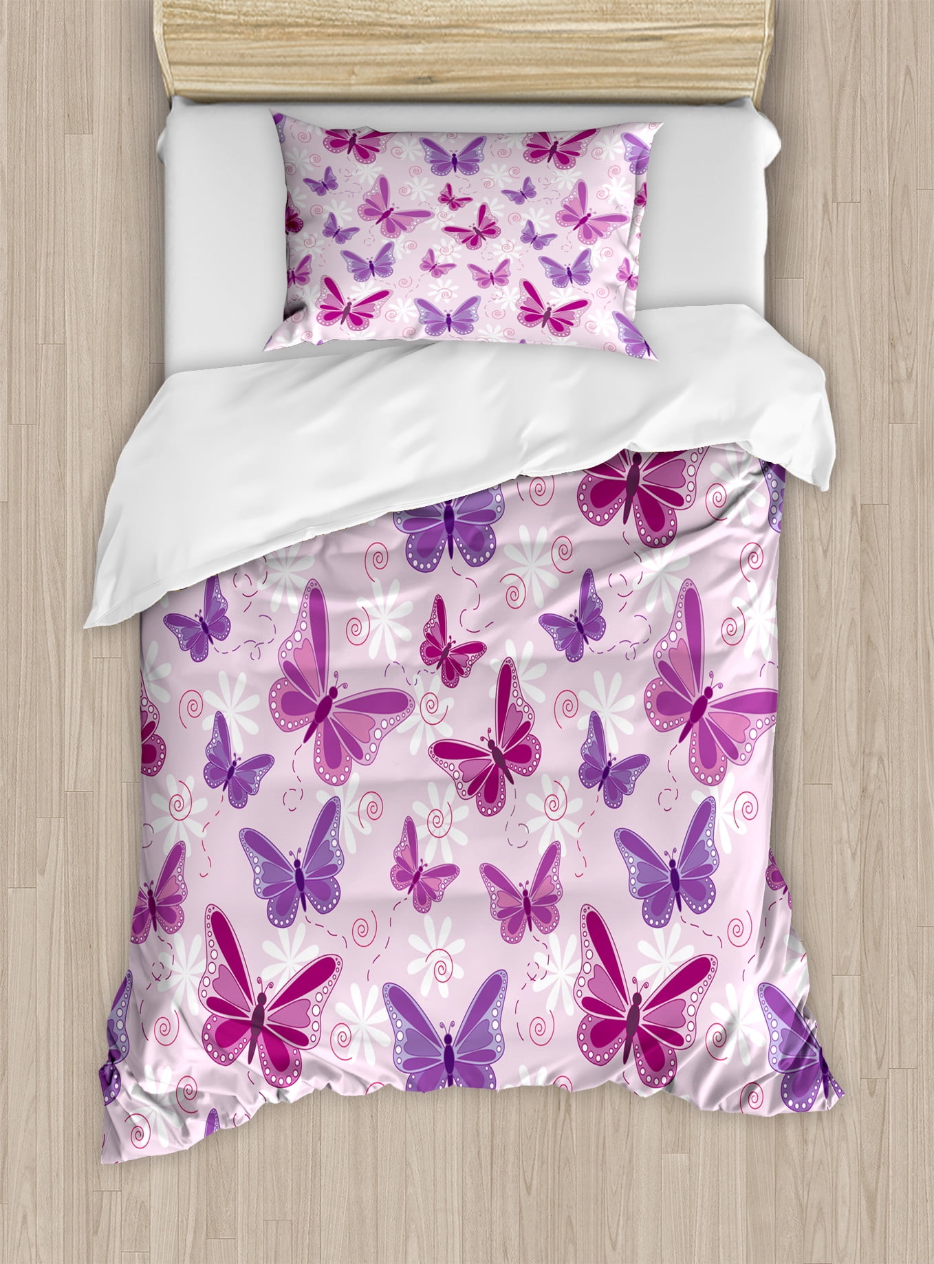 Ambesonne Hippie Duvet Cover Set, Twin Size, Colorful Butterflies Design, Microfiber Bedding ...